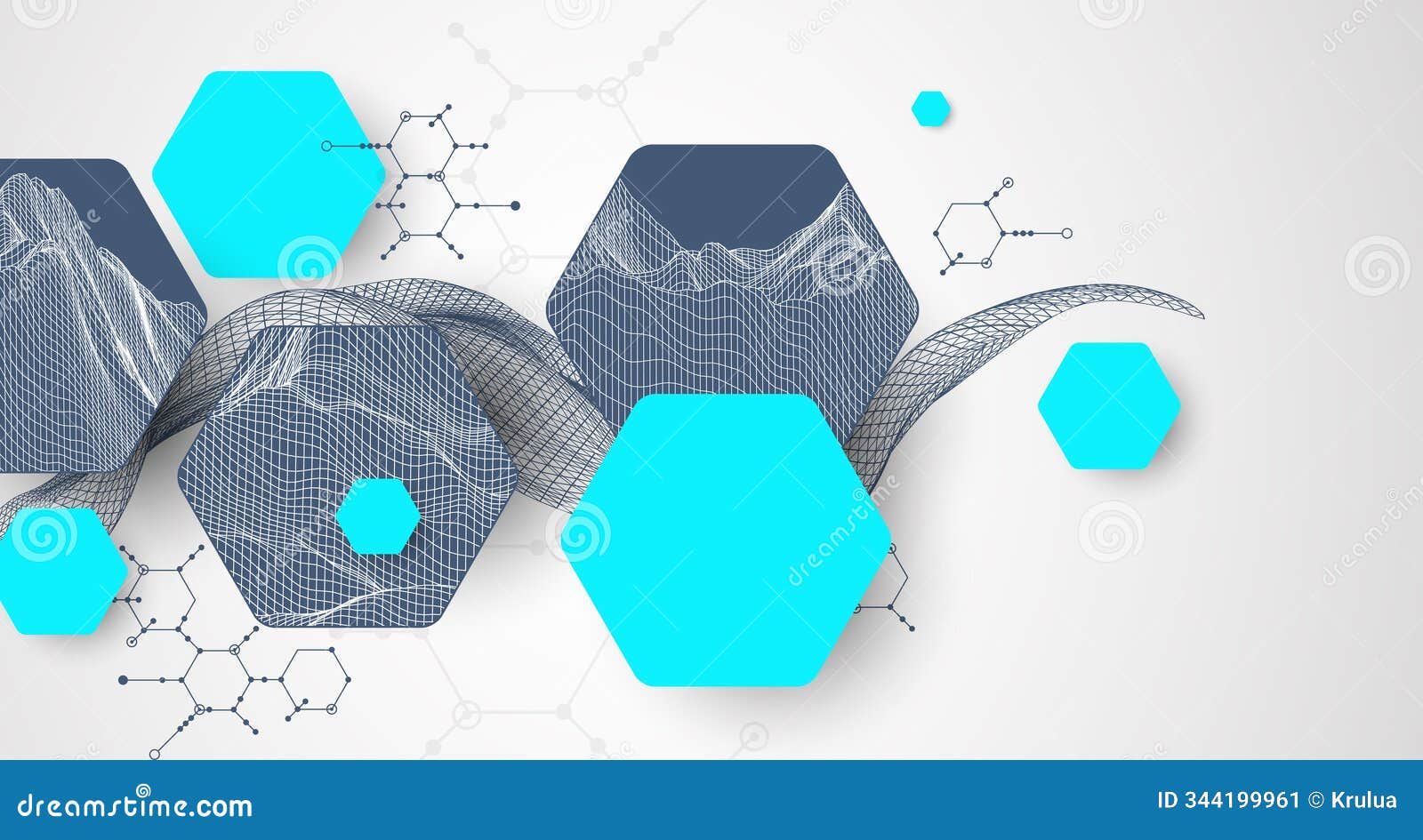 Scientific and Technological Background. Wireframe Wave with Hexagons ...