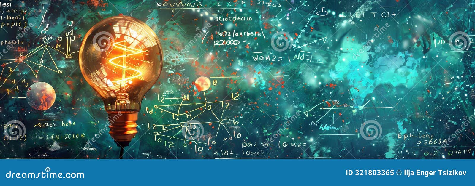 Scientific Thought Glowing Lamp Amid Physical and Math Formulas in ...