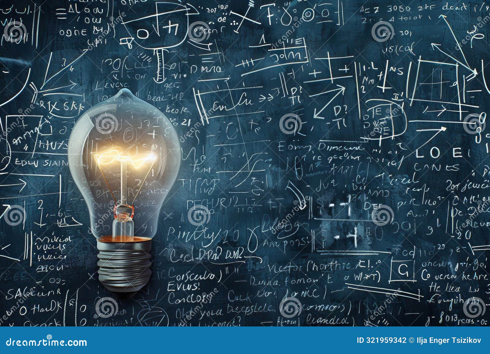 Scientific Thought Glowing Lamp Amidst Math and Physical Formulas ...