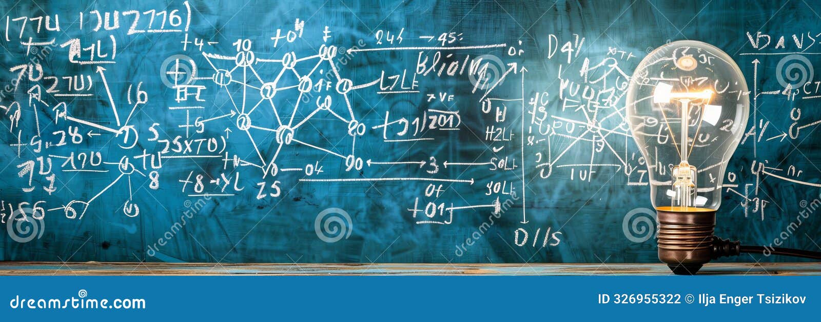Scientific Thought Glowing Lamp among Physical and Math Formulas in ...