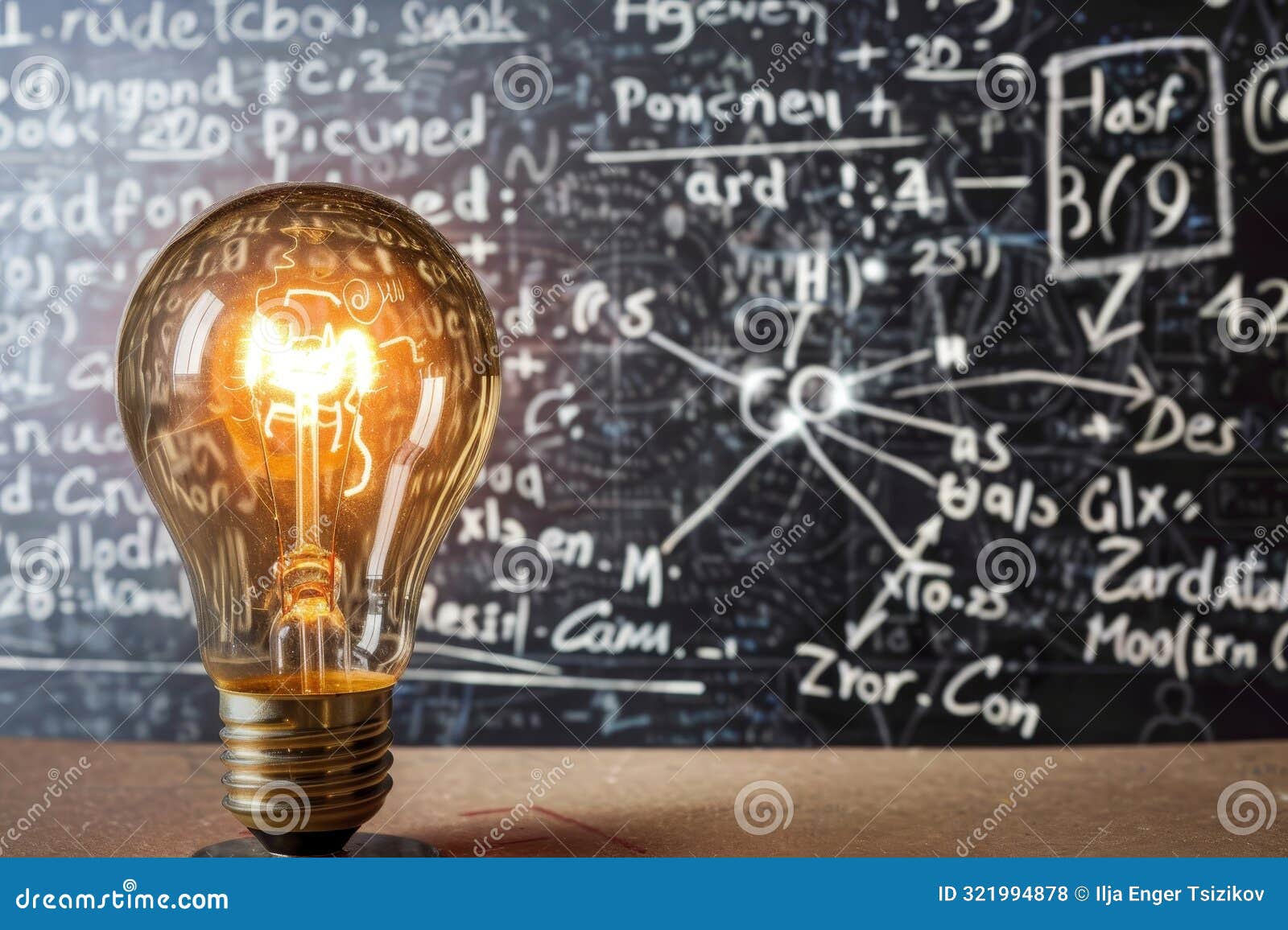 Scientific Thought Glowing Lamp among Physical and Math Formulas for ...