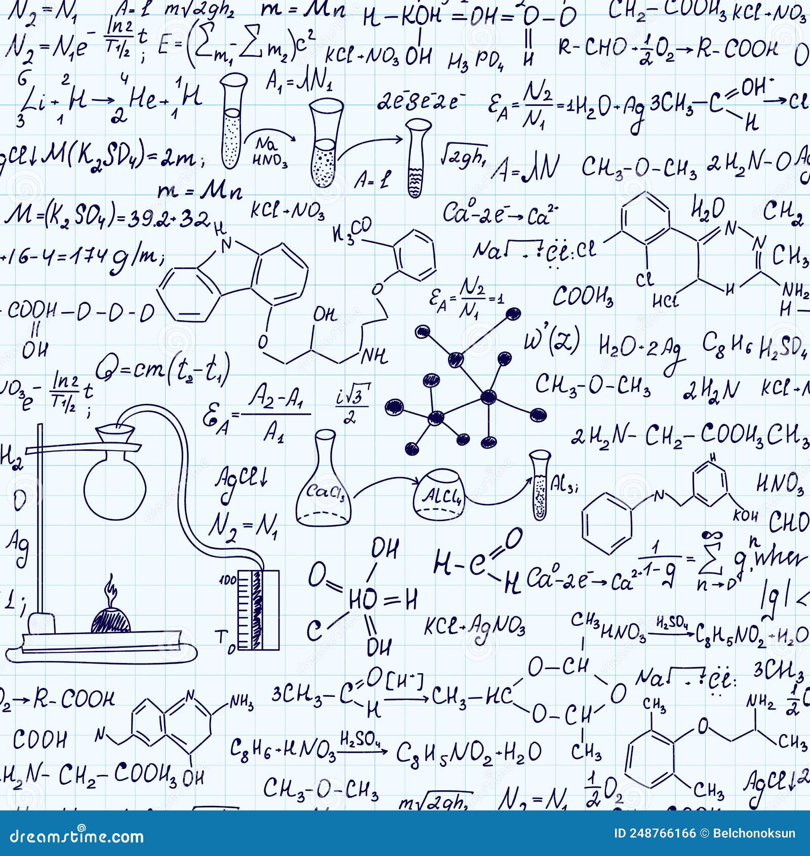 Scientific Vector Endless Texture with Chemical Formulas, Equations ...