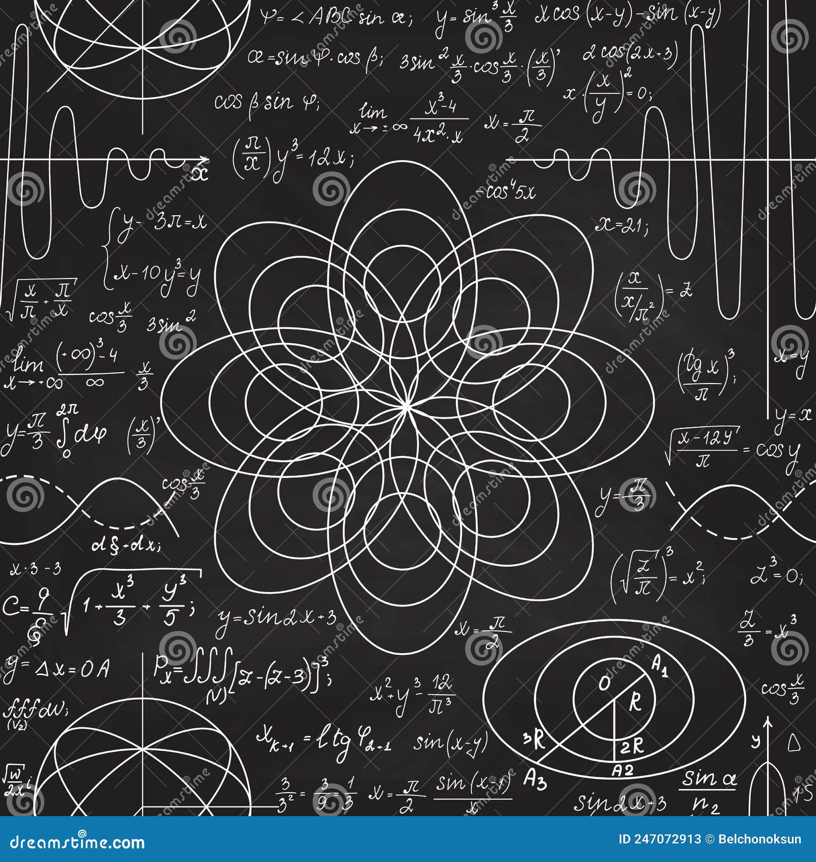 Scientific Vector Seamless Pattern with Geometry Figures, Formulas and ...