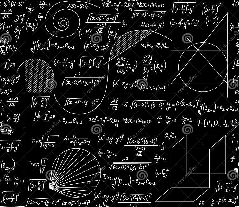 Scientific Vector Seamless Pattern with Handwritten Mathematical Formulas, Calculations ...