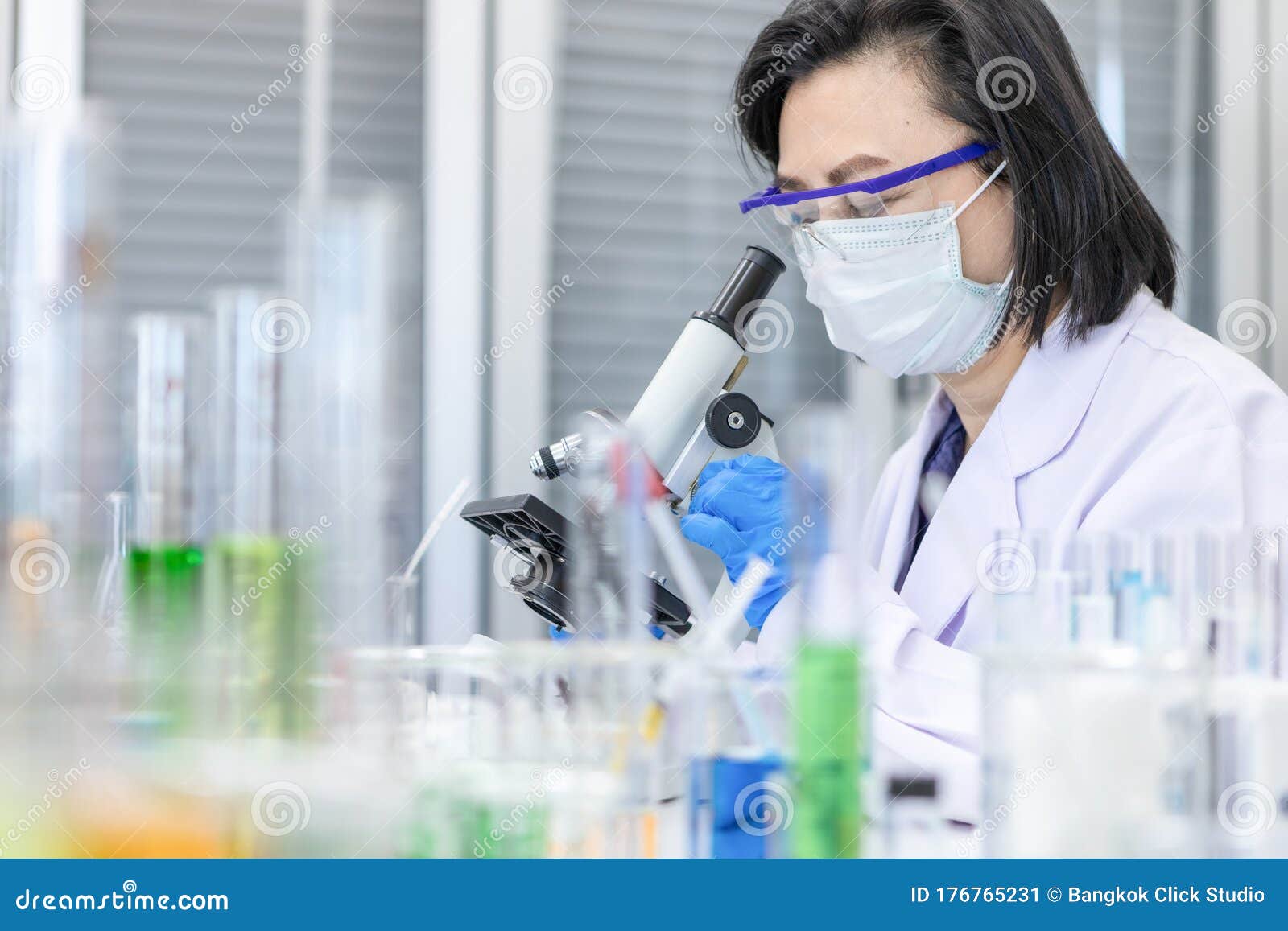 Scientis Using Microscope To Work in Lab Stock Image - Image of ...