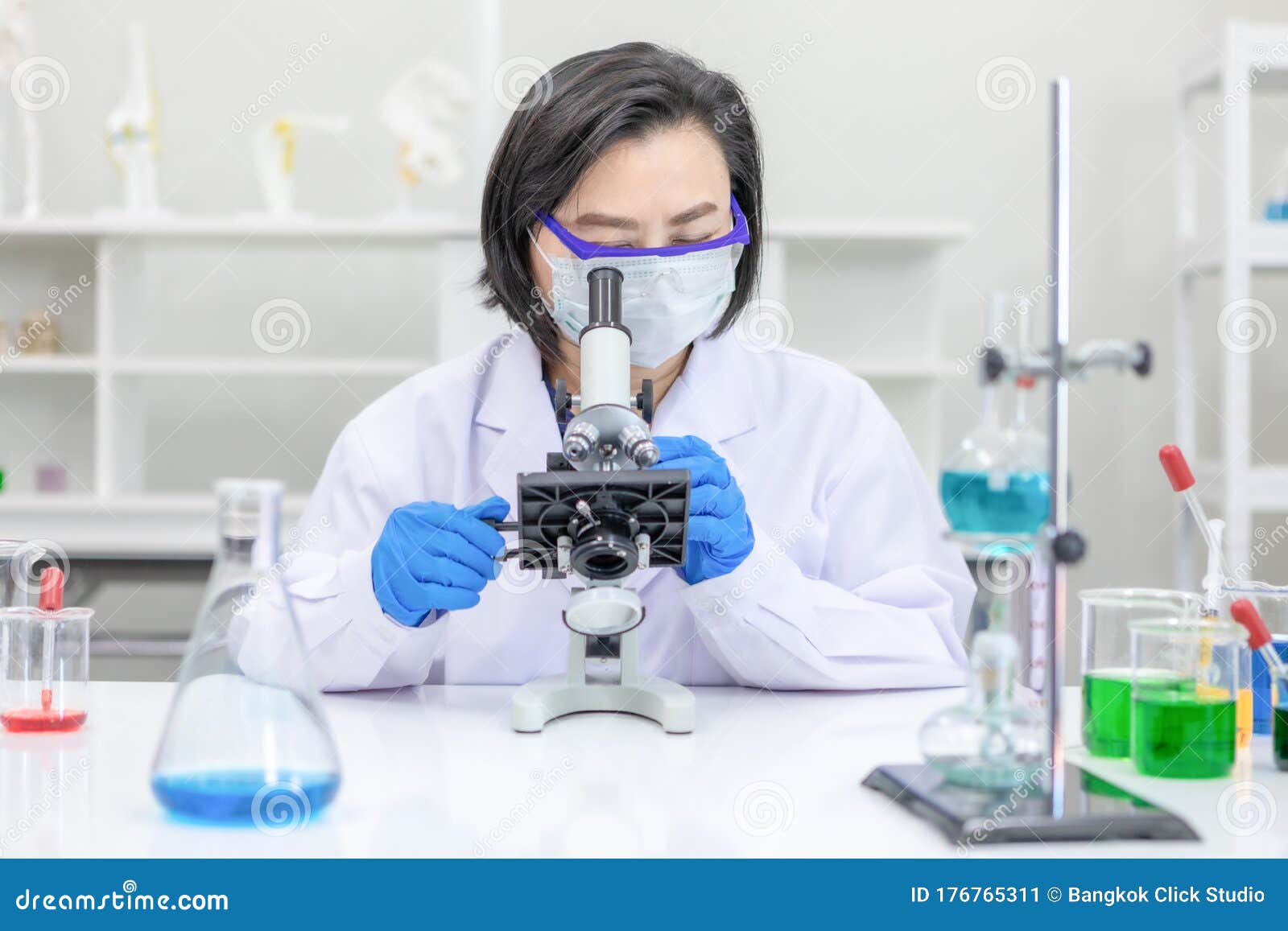Scientis Using Microscope To Work in Lab Stock Image - Image of ...