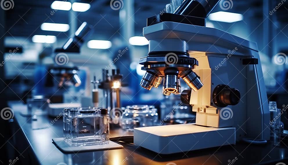 Scientist Analyzing Medical Sample with Microscope in Laboratory ...