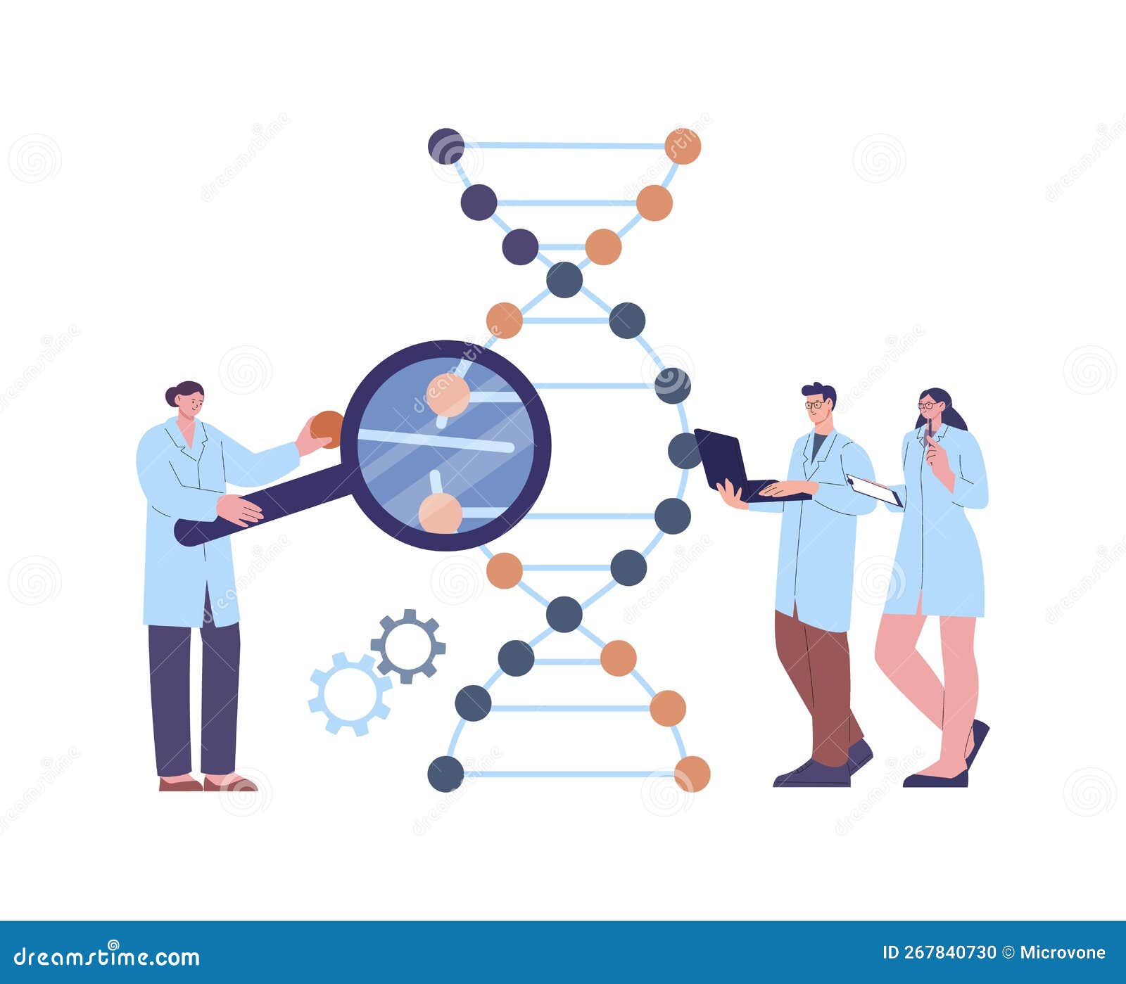 Scientist and Assistants Research DNA. Genetic Lab Experience, People ...