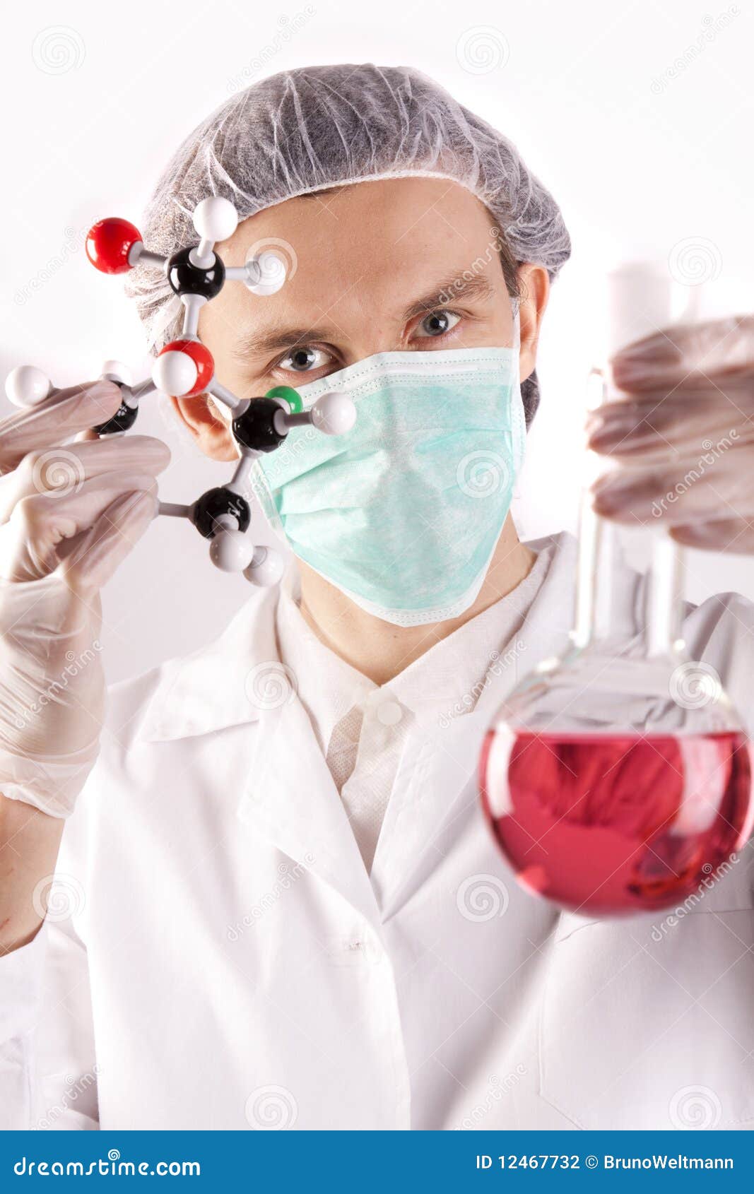 Scientist, Atoms and flask stock photo. Image of investigation - 12467732