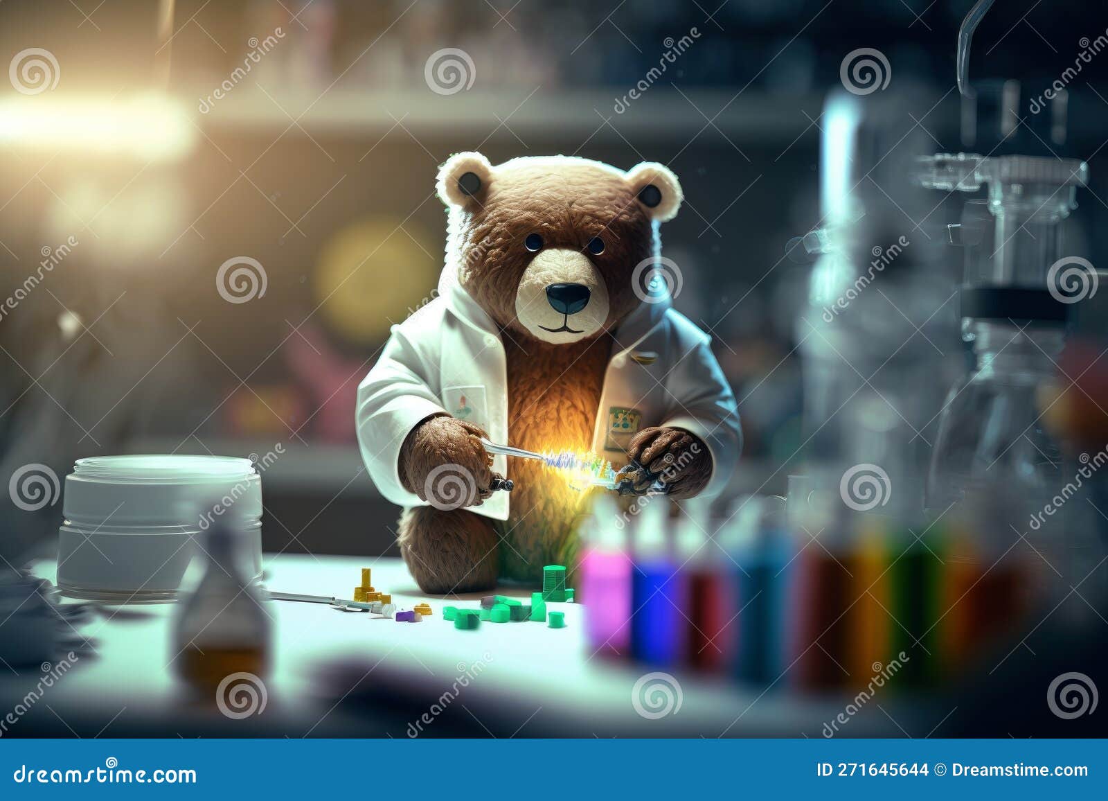 Scientist Bear in HighTech Lab Bokeh Depth Megapixel and VR Innovations ...