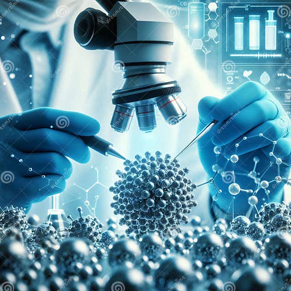 A Scientist in Blue Gloves Uses Tools To Manipulate a Molecular ...