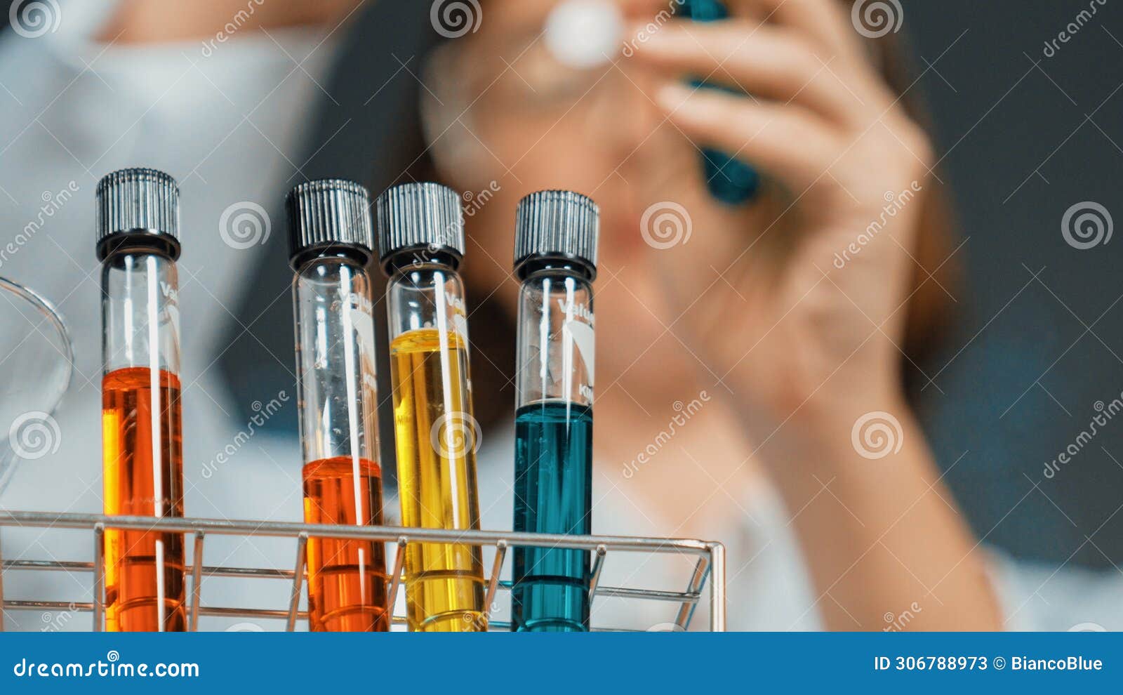 Scientist Bring Colored Solution or Chemical Liquid Doing Experiment ...