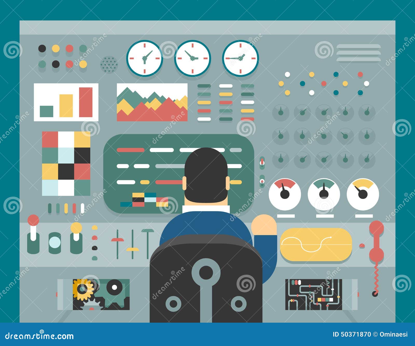 Scientist Businessman Work in Front of Control Stock Vector ...