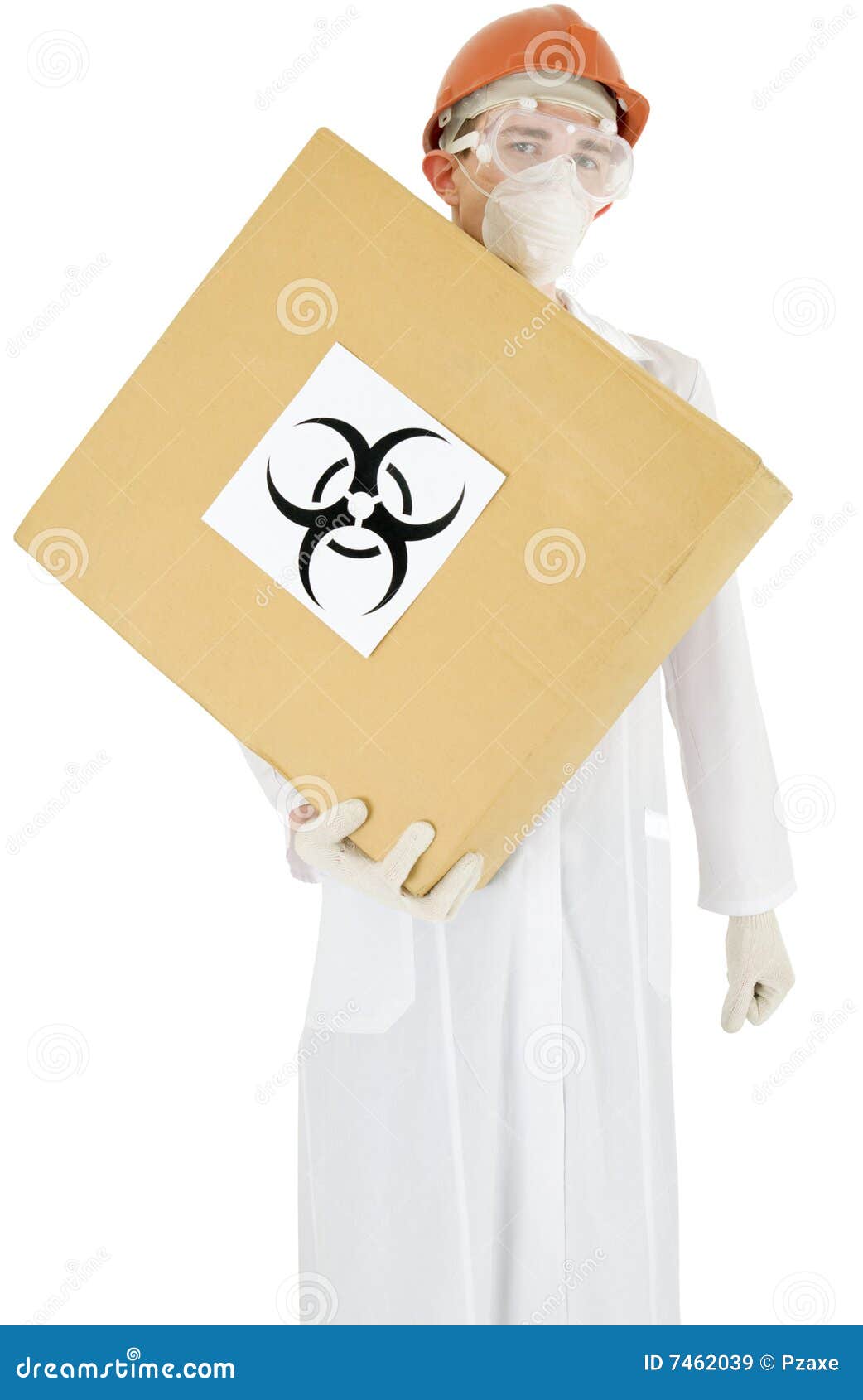 Scientist and carton box stock image. Image of sign, glove - 7462039