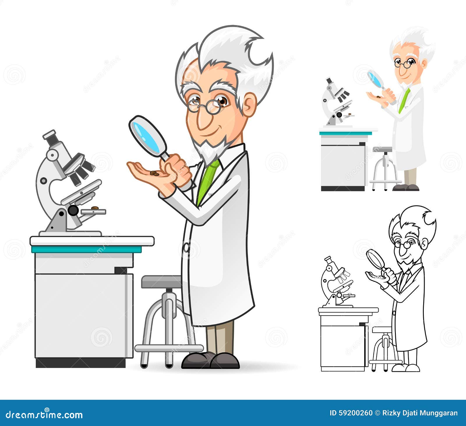 Scientist Cartoon Character Holding a Magnifying Glass with Microscope ...
