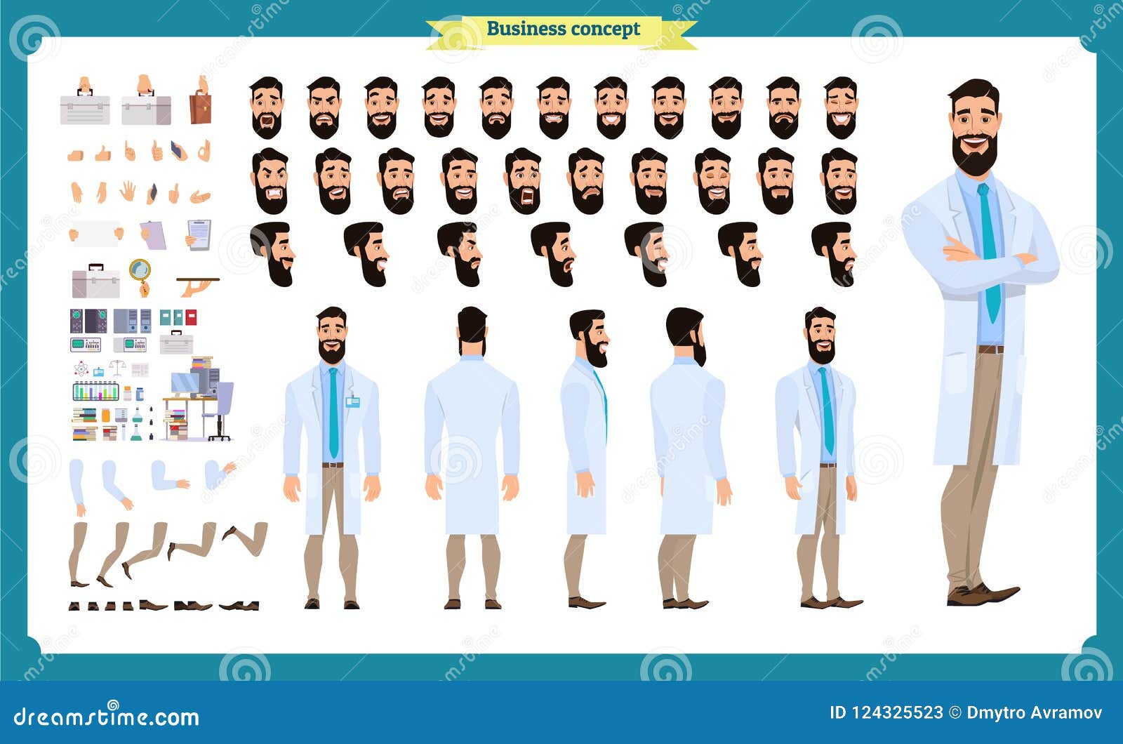 Scientist Character Creation Set. Man Working in Science Laboratory at ...