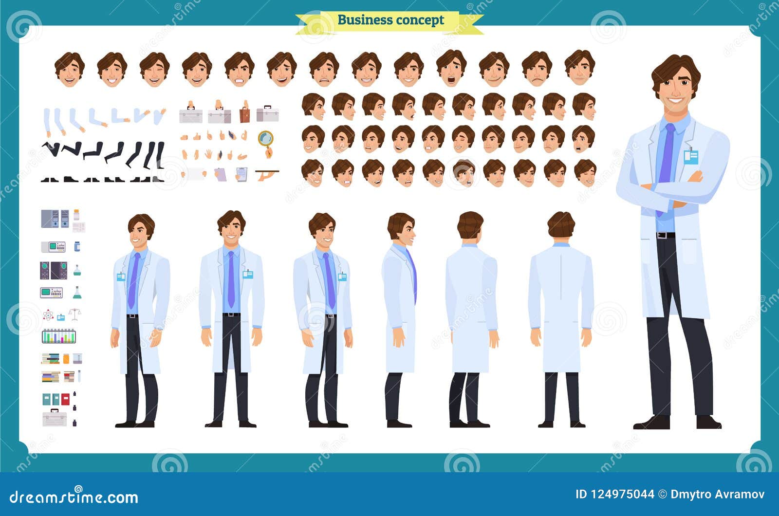 Scientist Character Creation Set. Man Working in Science Laboratory at ...