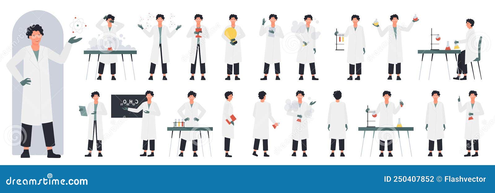 Scientist Character in Poses, Side, Front and Back View Set, Man ...