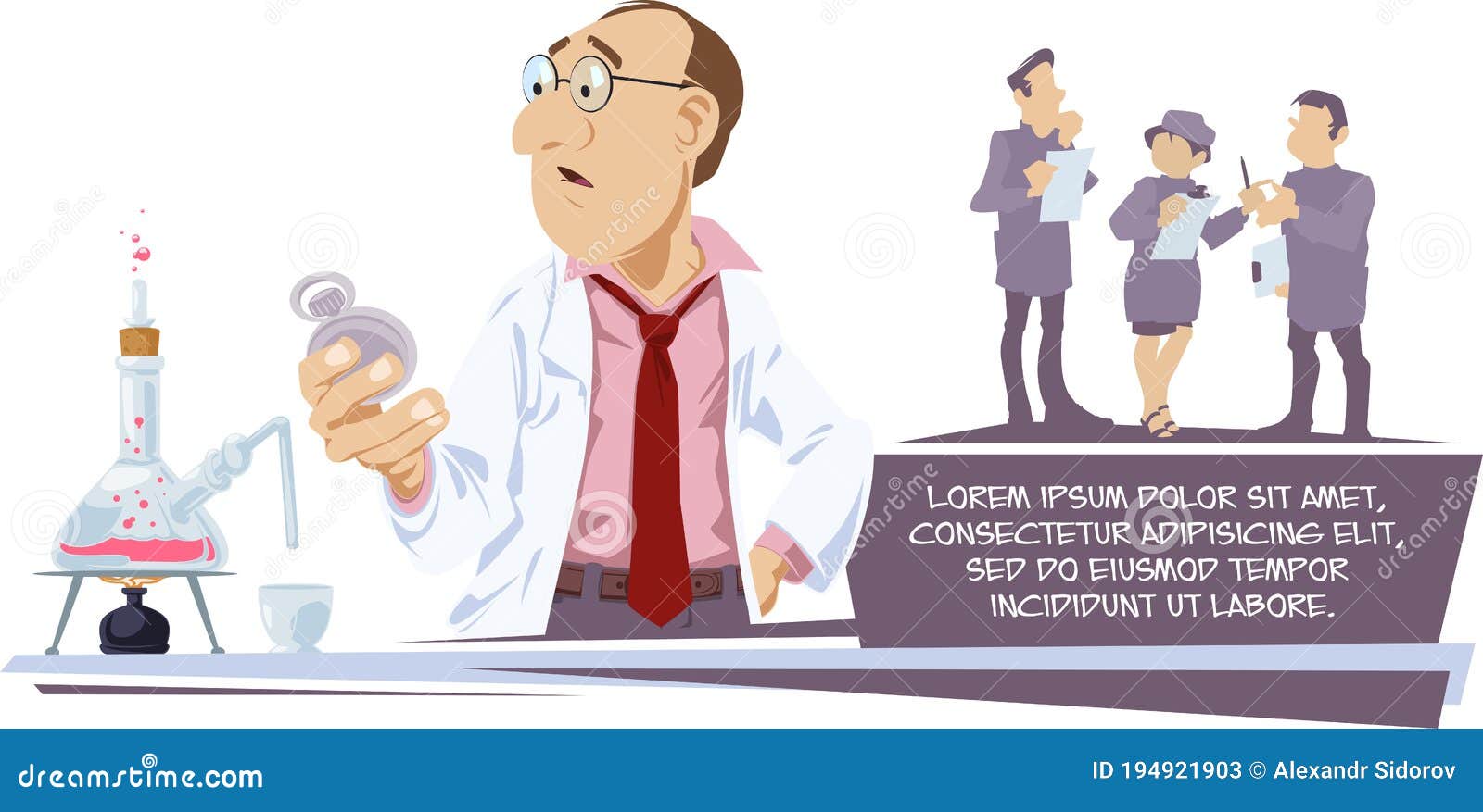 Scientist Chemist Analyzes Laboratory Flask. Funny People Stock Vector ...