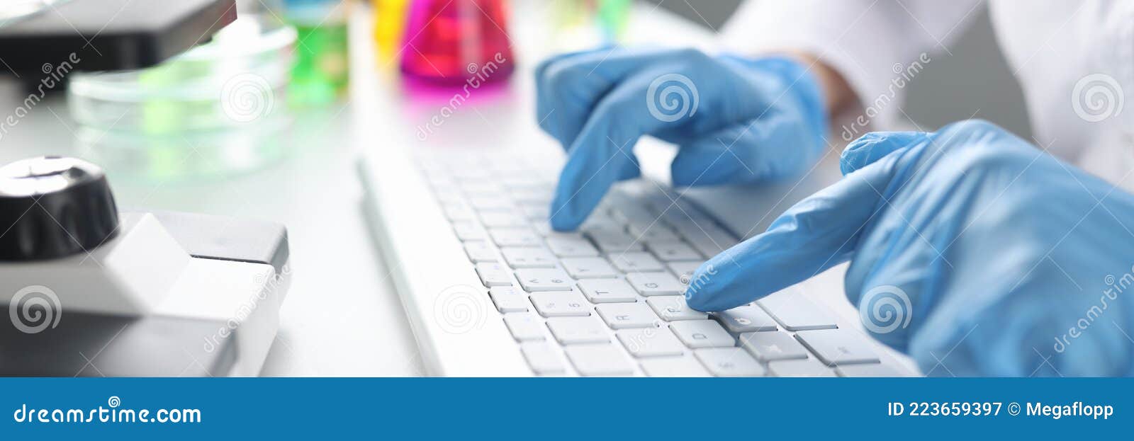 Scientist Chemist Typing on Keyboard in Laboratory Closeup Stock Image ...