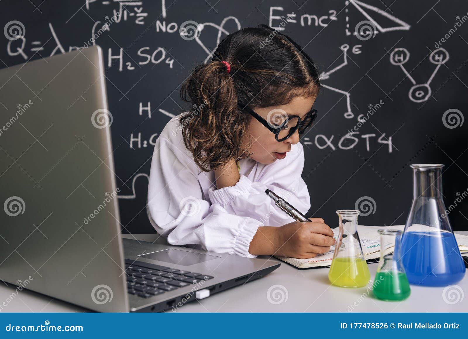 Scientist Child Studying and Taking Notes Stock Photo - Image of ...