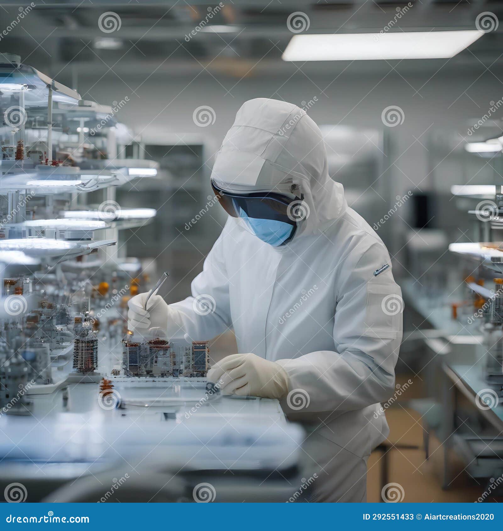 A Scientist in a Cleanroom Suit Assembling Intricate Components of a ...