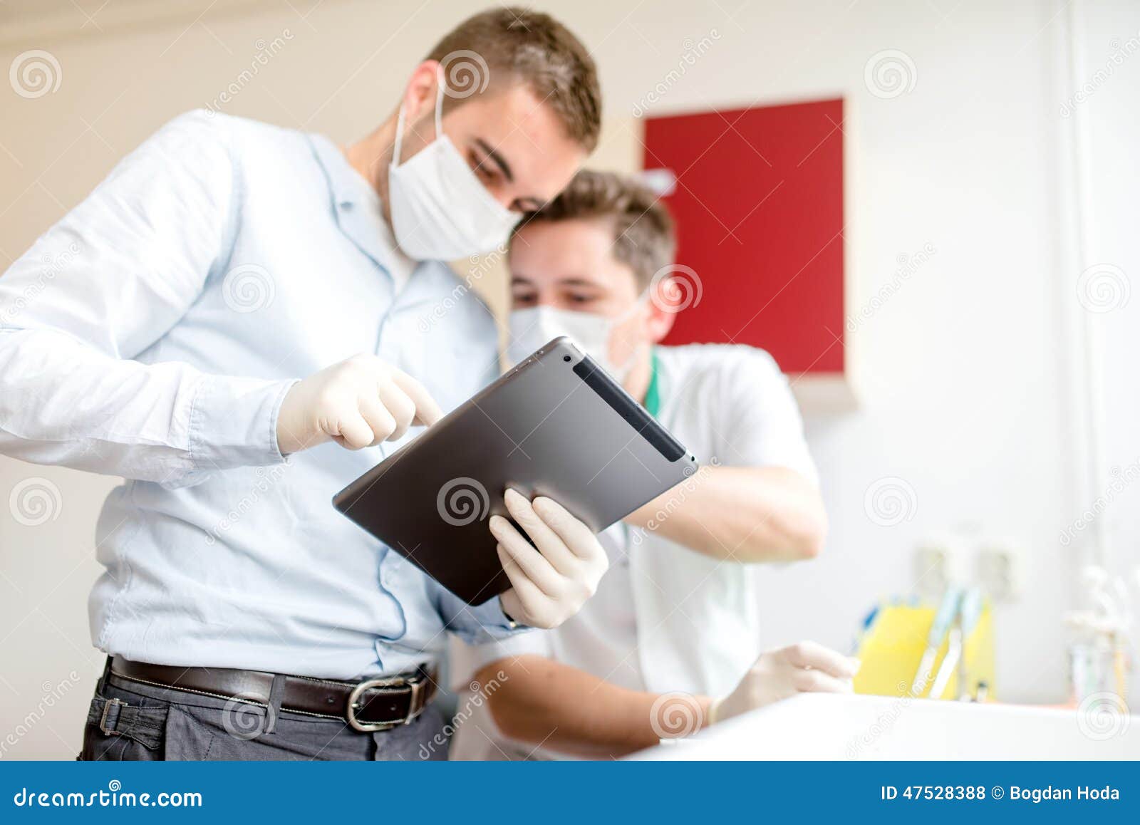 Scientist College Students Making Experiments and Learning from Tablet ...