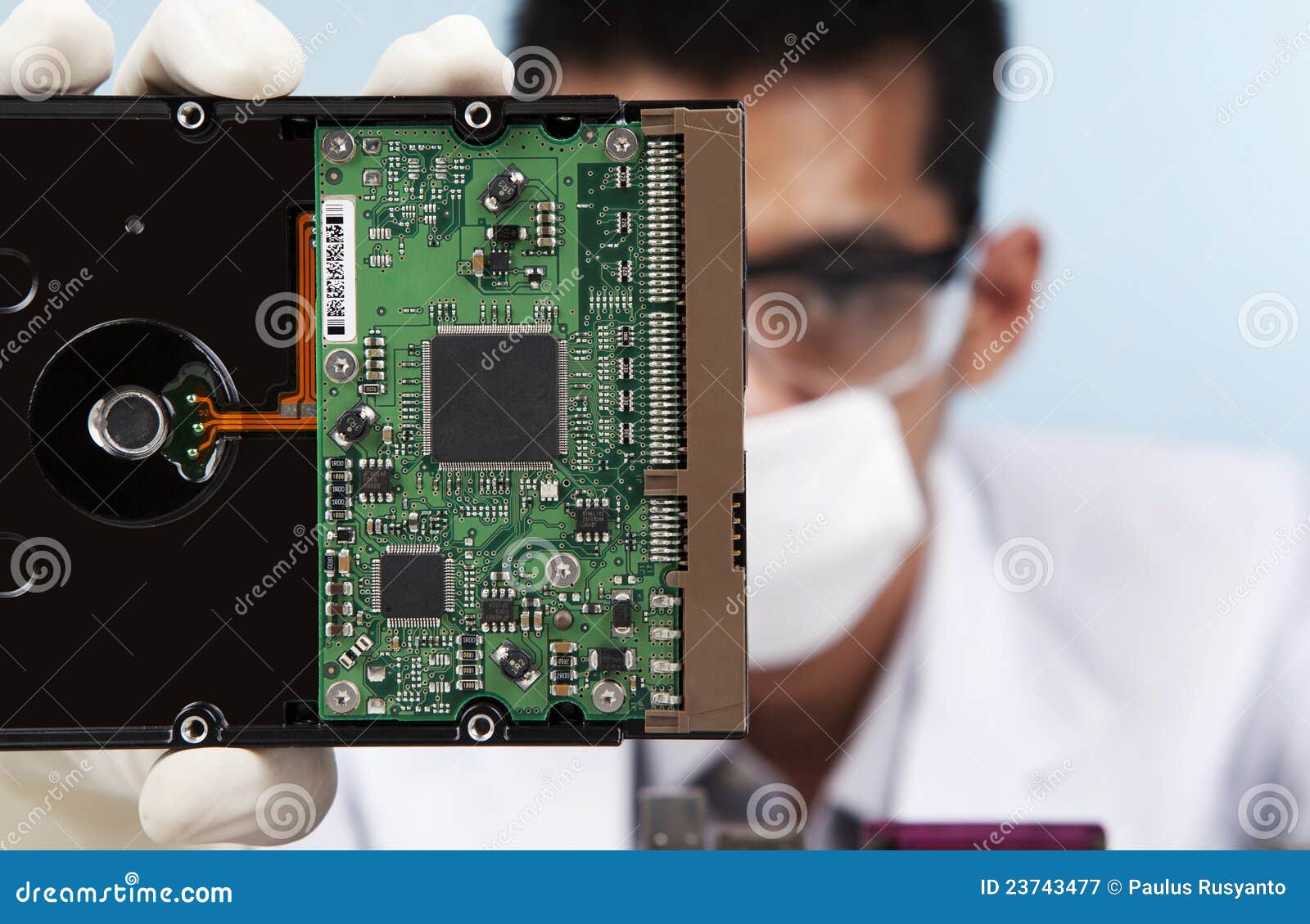 Scientist with Computer Hard Disk Stock Image - Image of maintenance ...
