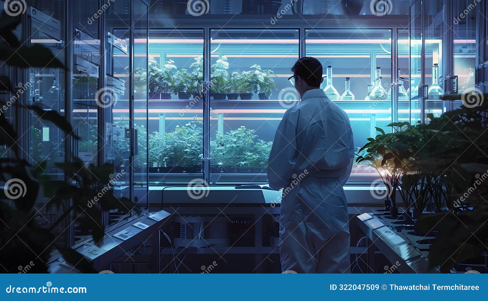 Scientist Conducting Crop Genetics Experiments in a Futuristic ...