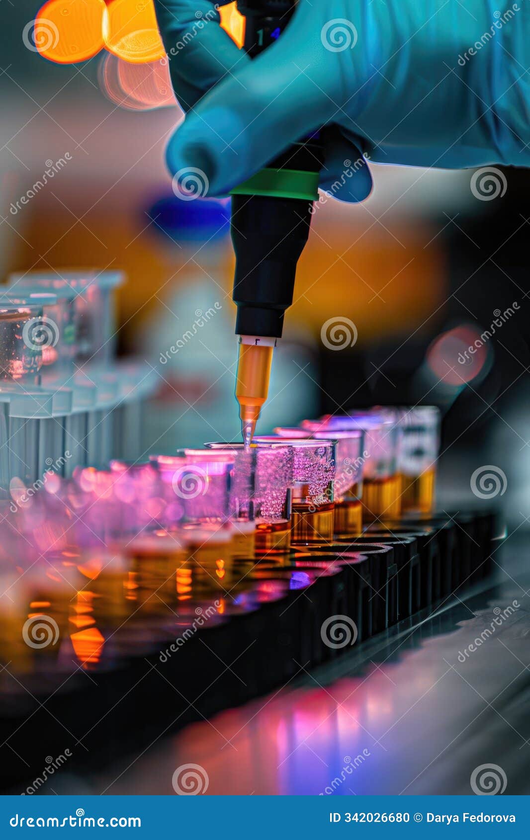 Scientist Conducting Experiment in High-Tech Laboratory with Test Tubes ...
