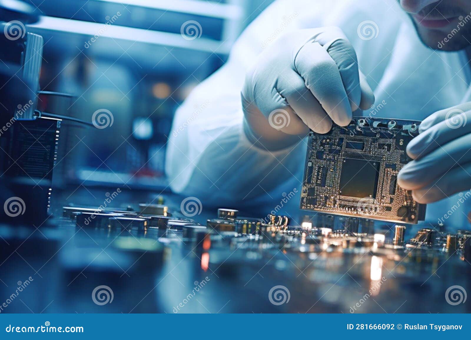 Scientist in Coveralls Working on a Processor Chip in a Laboratory ...