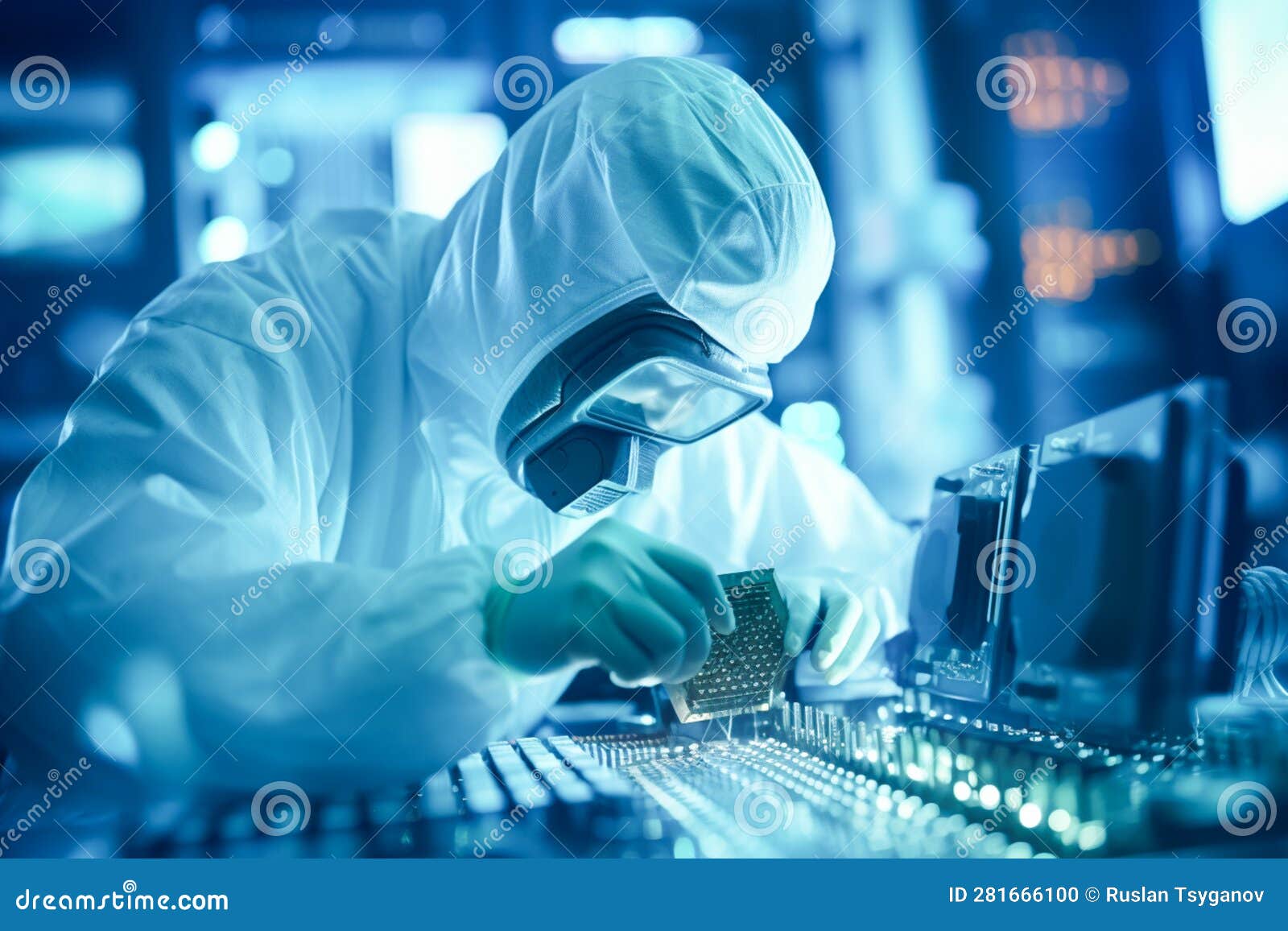 Scientist in Coveralls Working on a Processor Chip in a Laboratory ...