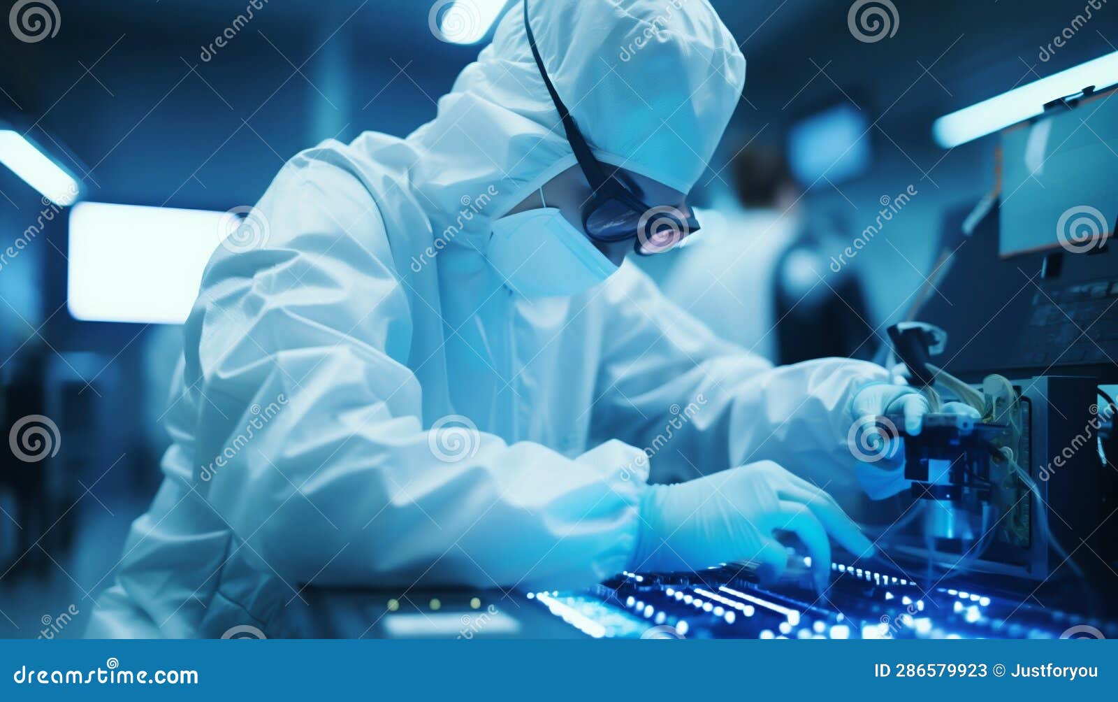 Scientist in Coveralls Working on a Processor Chip in a Laboratory ...