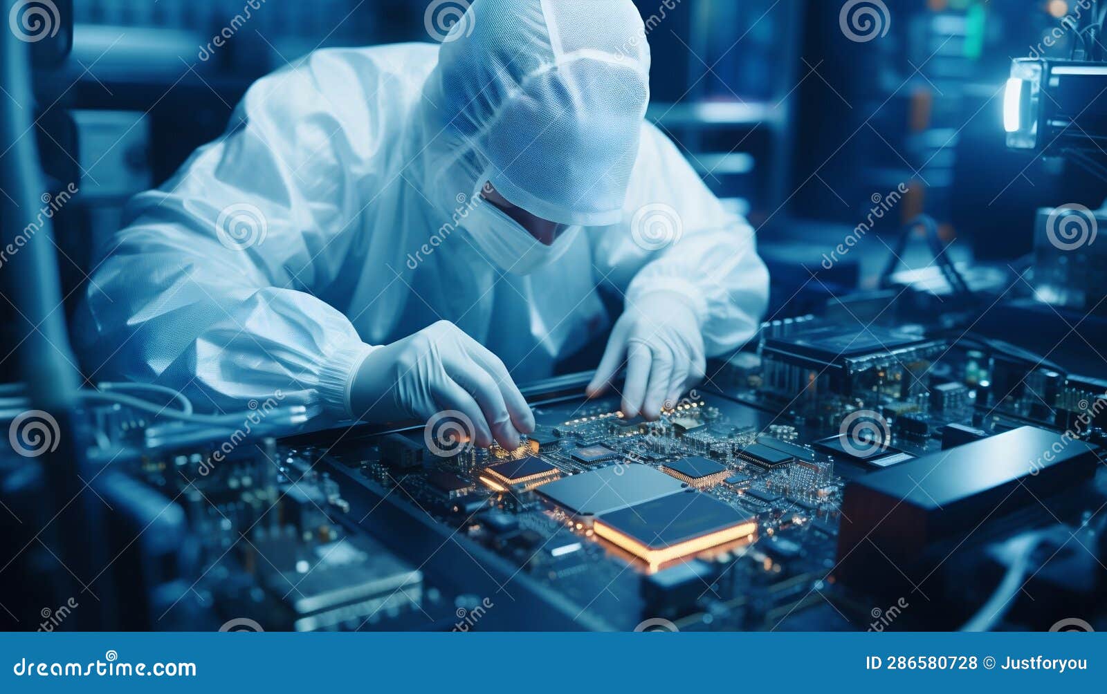 Scientist in Coveralls Working on a Processor Chip in a Laboratory ...