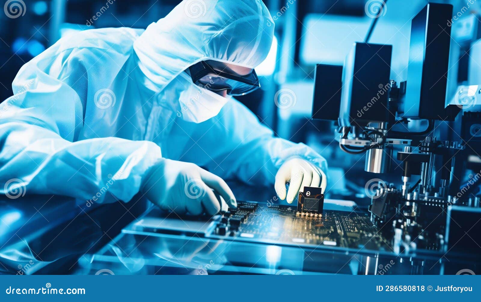 Scientist in Coveralls Working on a Processor Chip in a Laboratory ...