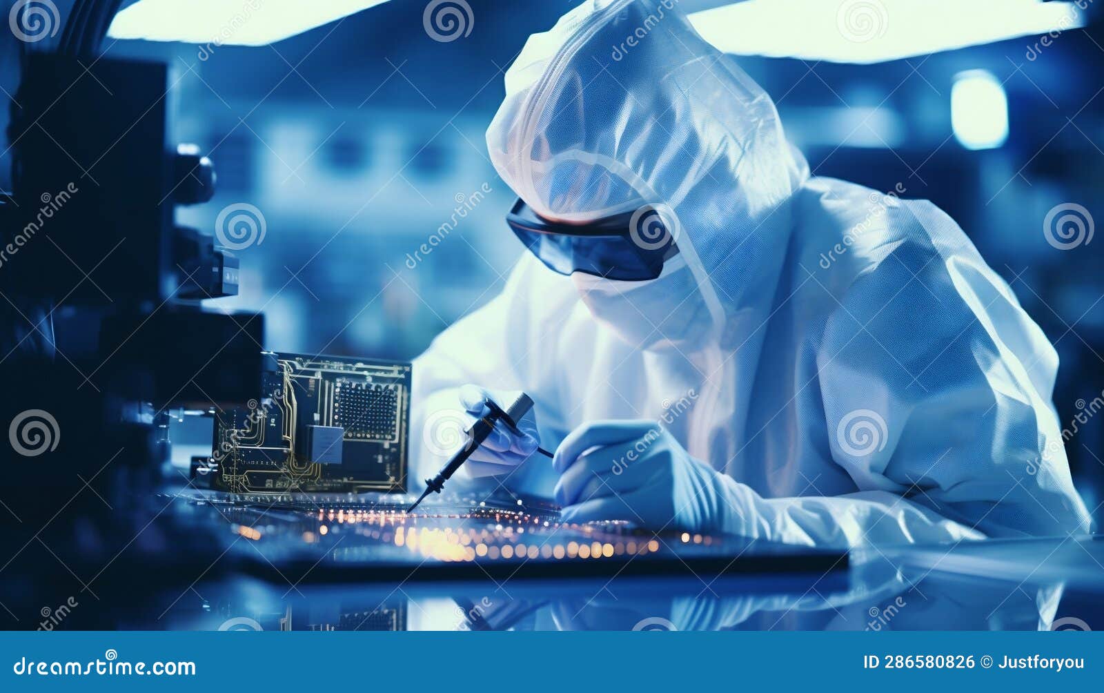 Scientist in Coveralls Working on a Processor Chip in a Laboratory ...