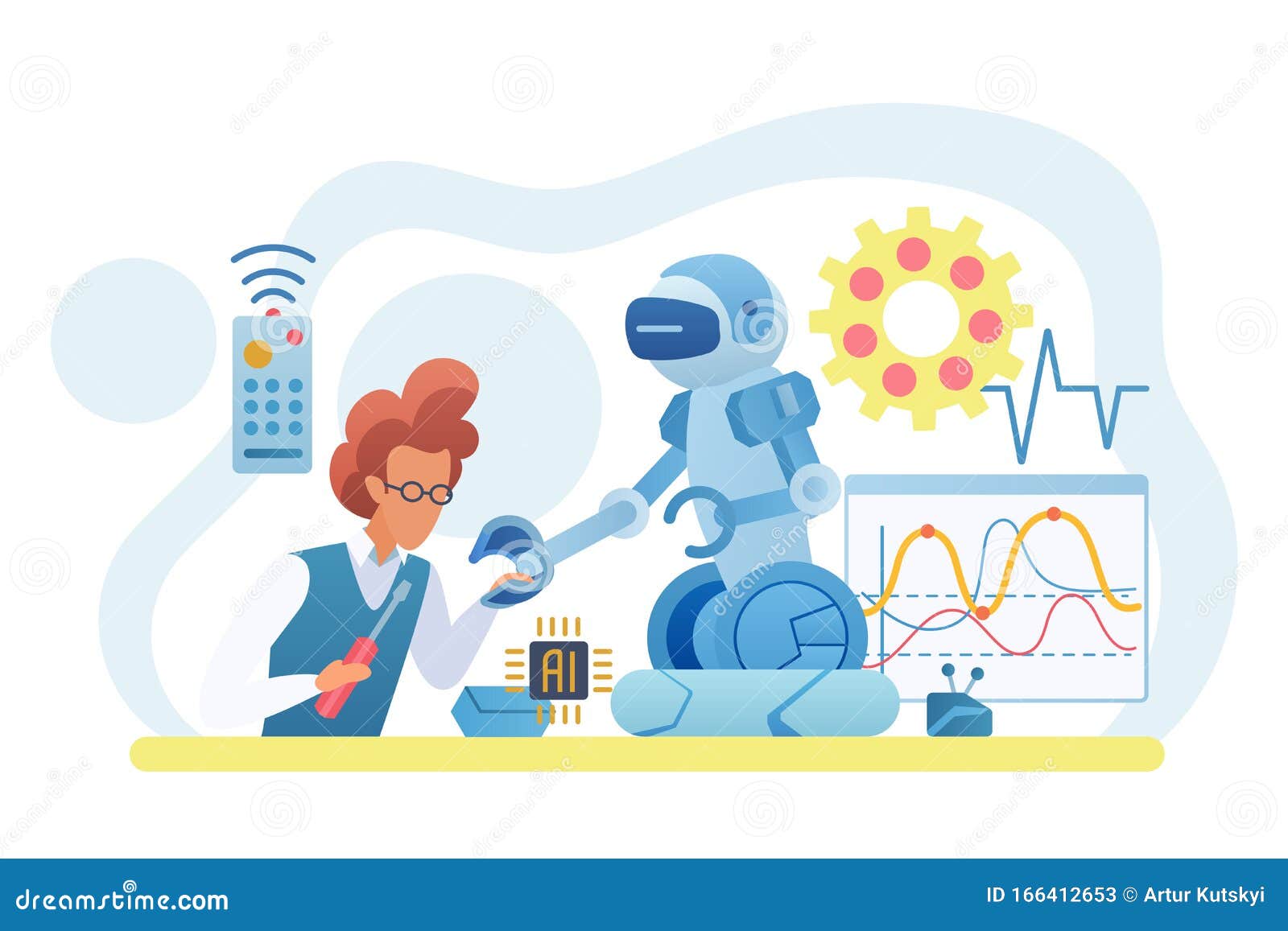 Scientist Creating Robot Flat Vector Illustration Stock Vector ...