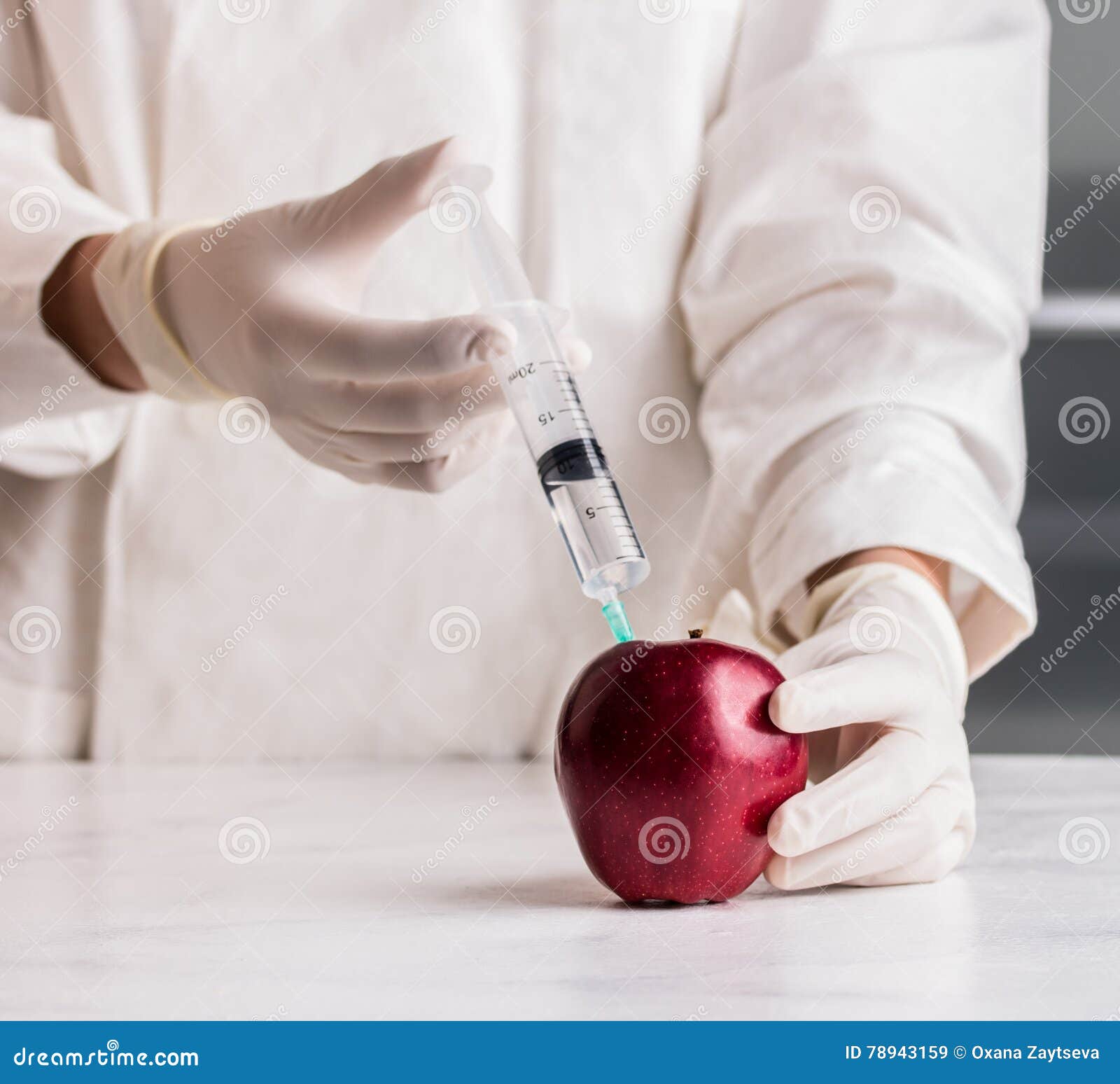 Scientist Doctor Injecting Apple with Syringe. Stock Image - Image of ...