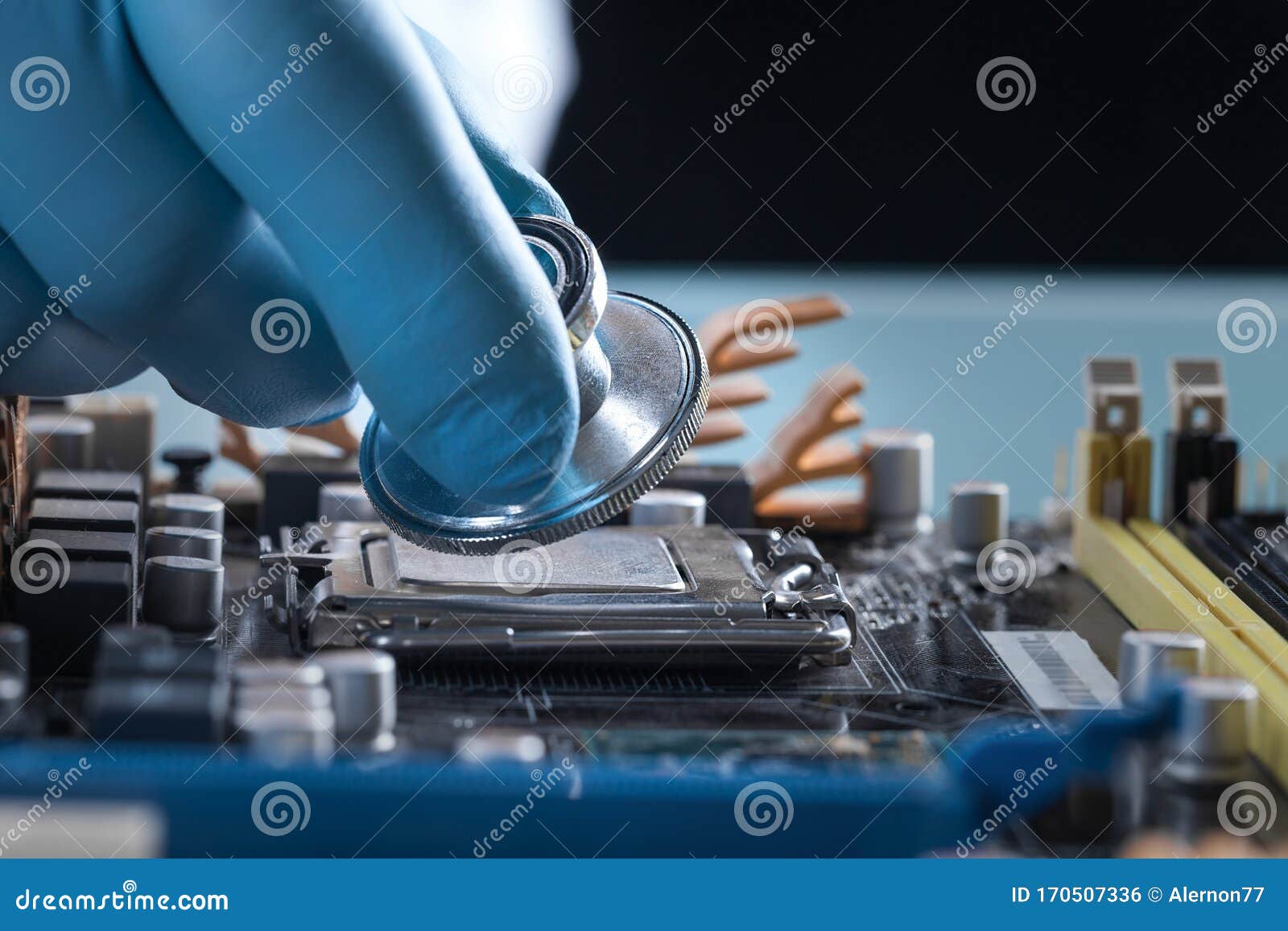 Scientist or Doctor Working with a Computer Motherboard Stock Photo ...