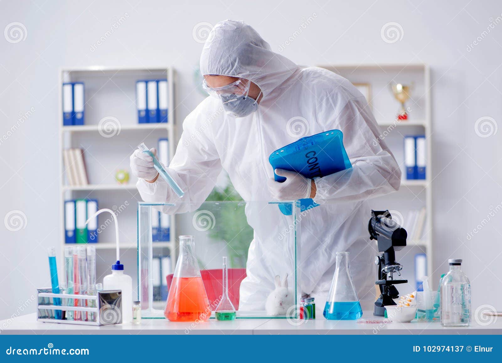 The Scientist Doing Animal Experiment in Lab with Rabbit Stock Image ...