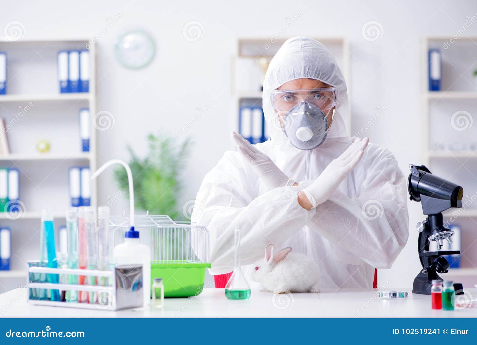 The Scientist Doing Animal Experiment in Lab with Rabbit Stock Image ...
