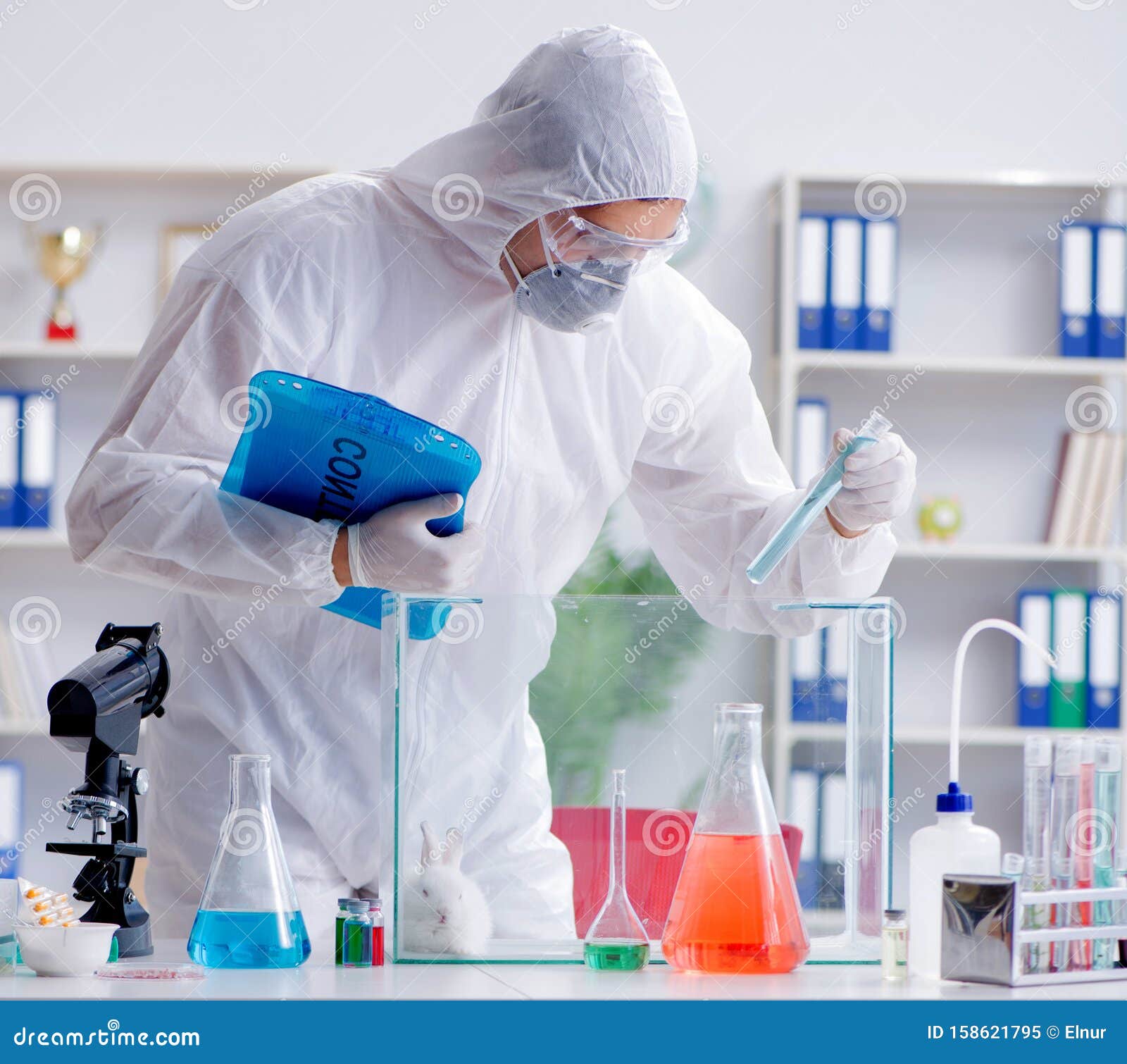 Scientist Doing Animal Experiment in Lab with Rabbit Stock Image ...