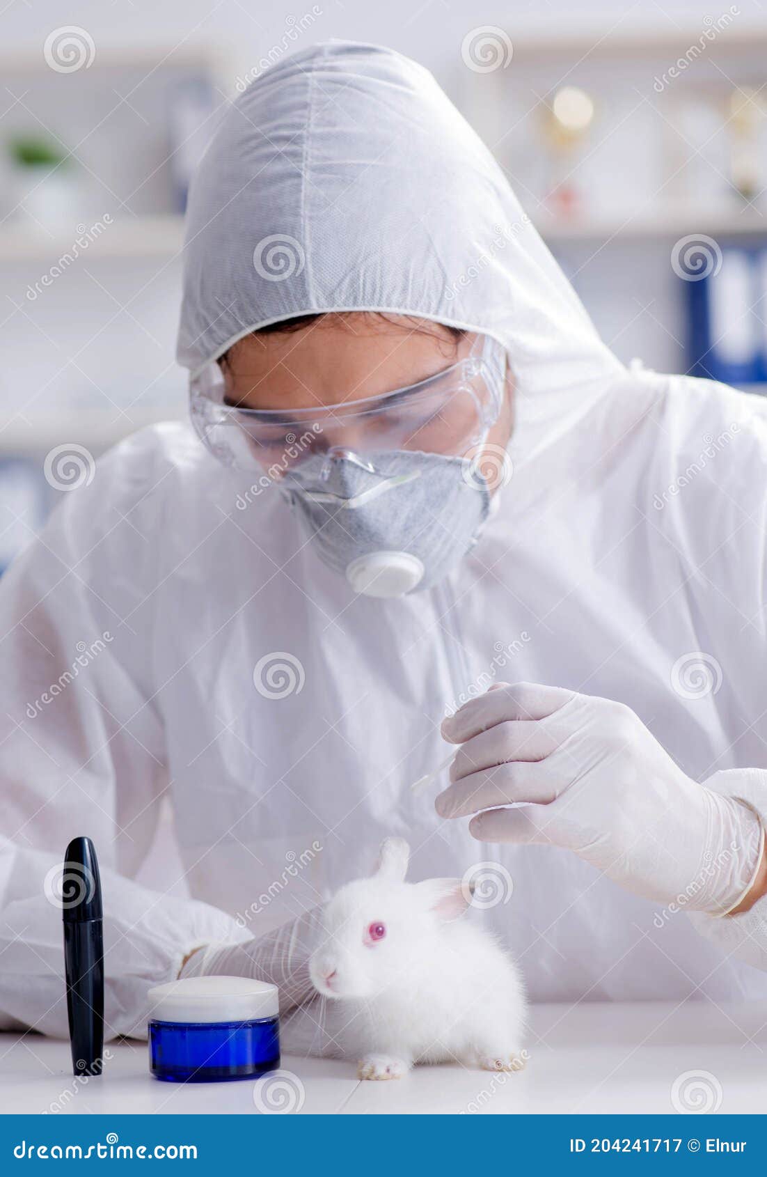 Scientist Doing Animal Experiment in Lab with Rabbit Stock Image ...