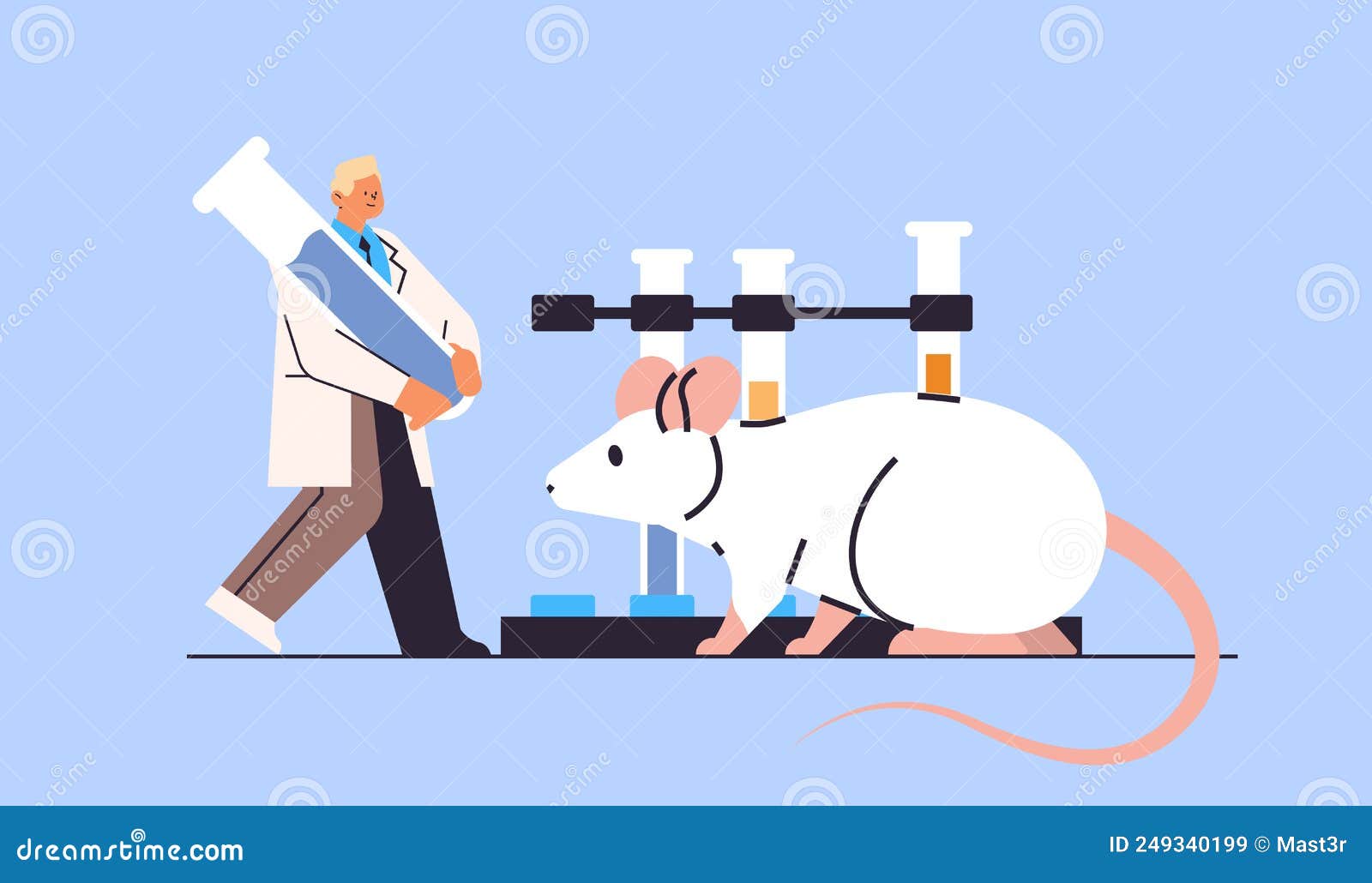 Scientist Doing Experiments in Lab with Animal Veterinary Worker with ...