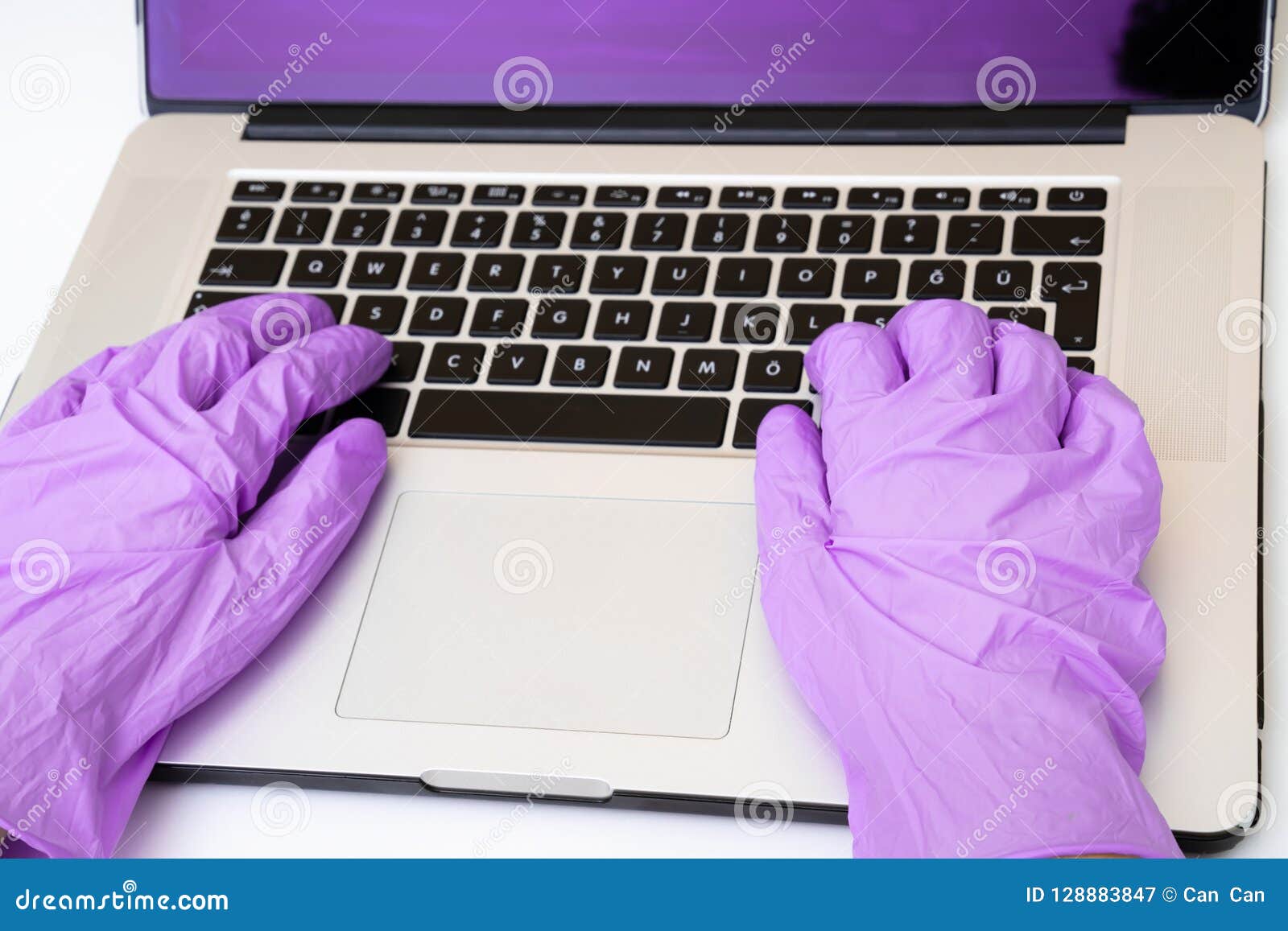 Scientist Doing Research with Plastic Glove on Computer Stock Image ...