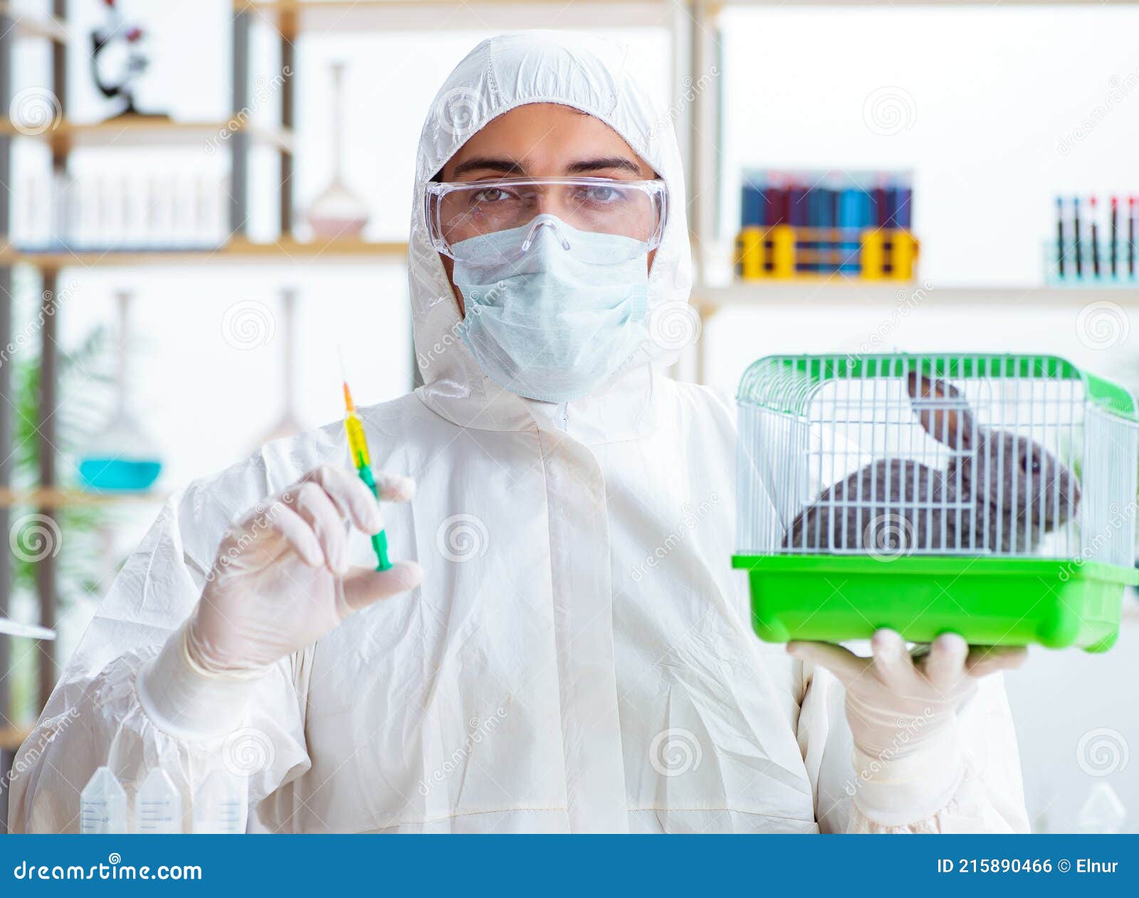 Scientist Doing Testing on Animals Rabbit Stock Photo - Image of cage ...