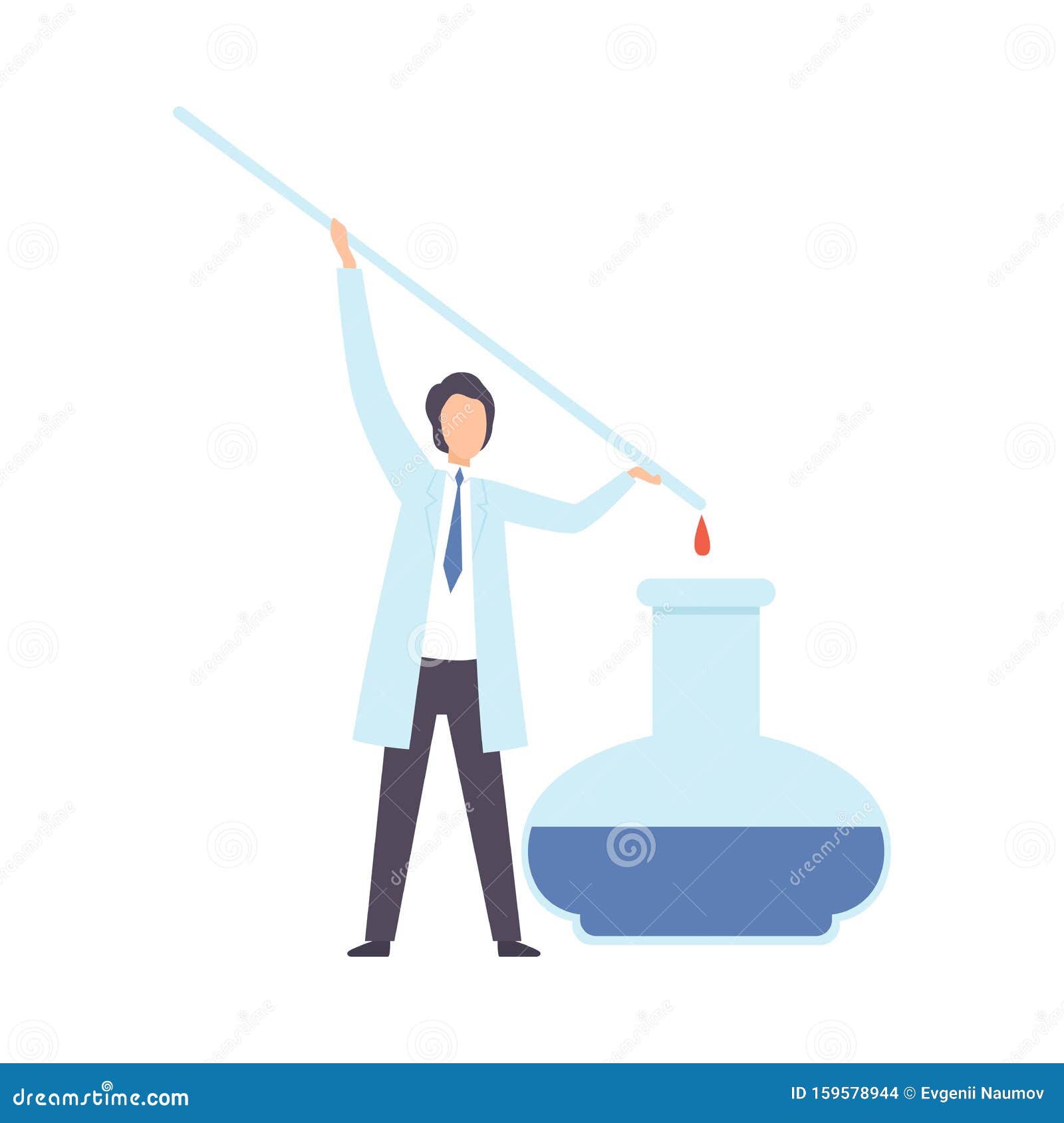Scientist Drips from a Glass Stick into a Flask. Vector Illustration ...