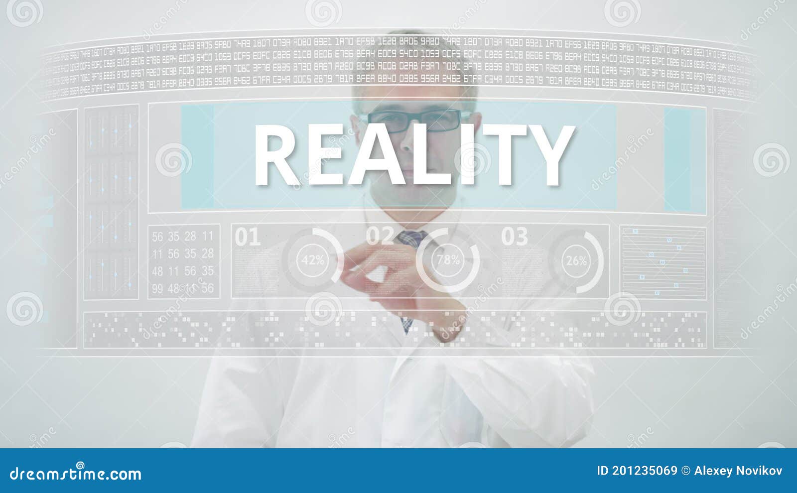 Touchscreen Display with AUGMENTED REALITY Text and Engineer Stock ...