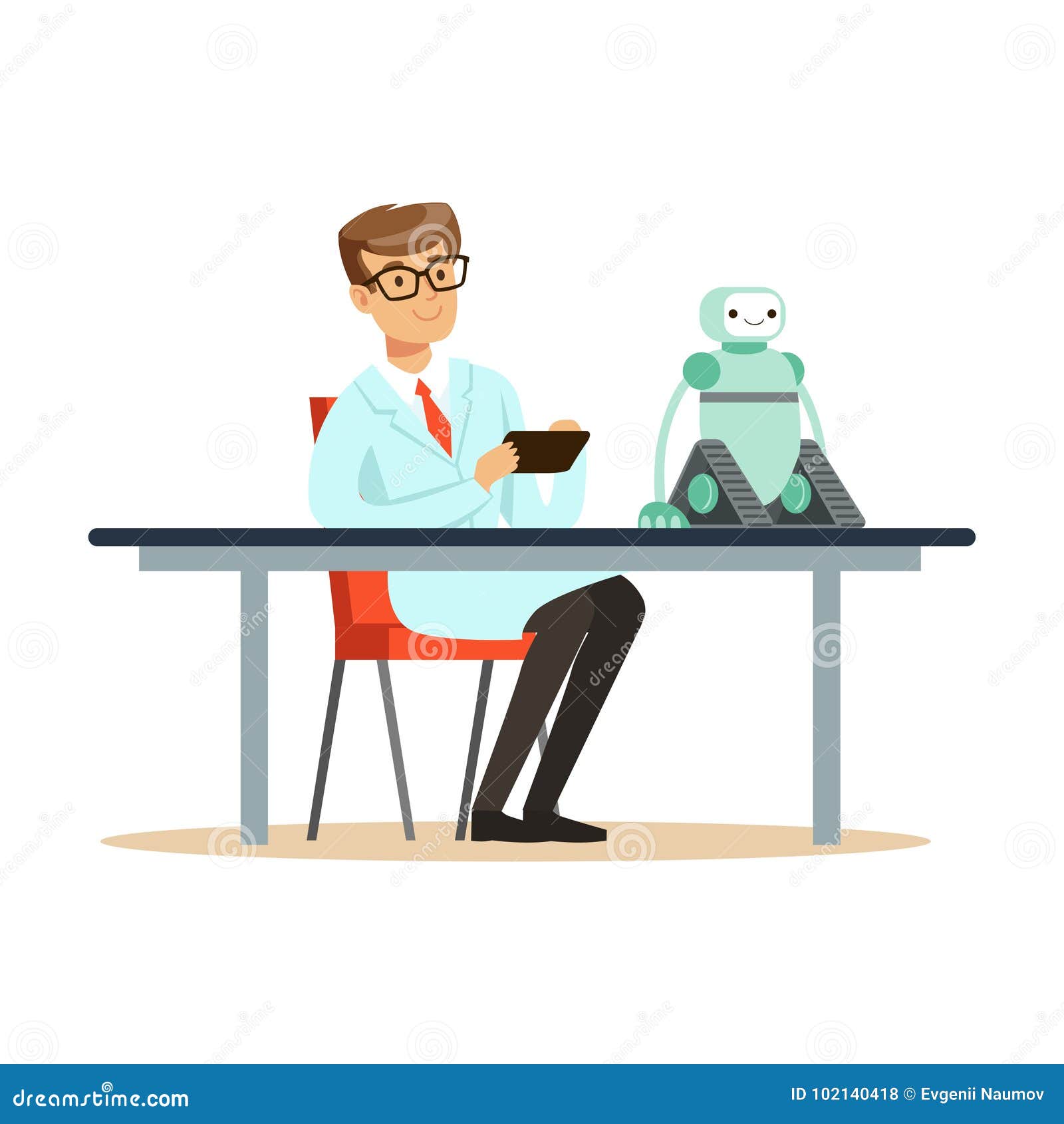 Scientist Engineer Tests The Prototype Of The Robot Stock Vector ...