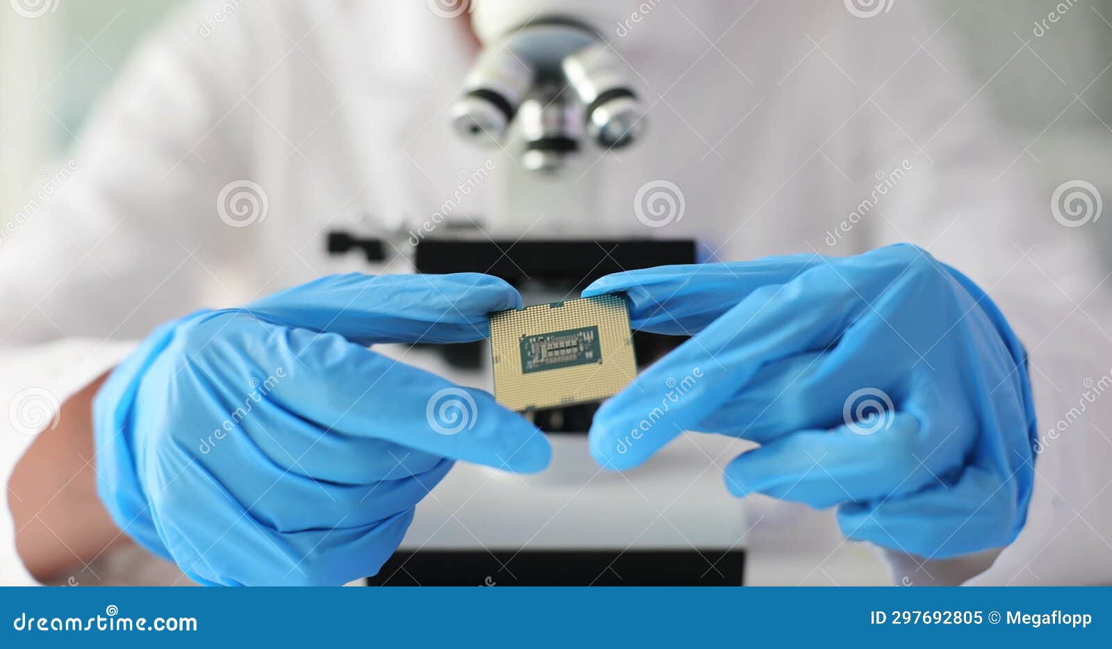 Scientist Engineer Using Microscope To Inspect Motherboard ...